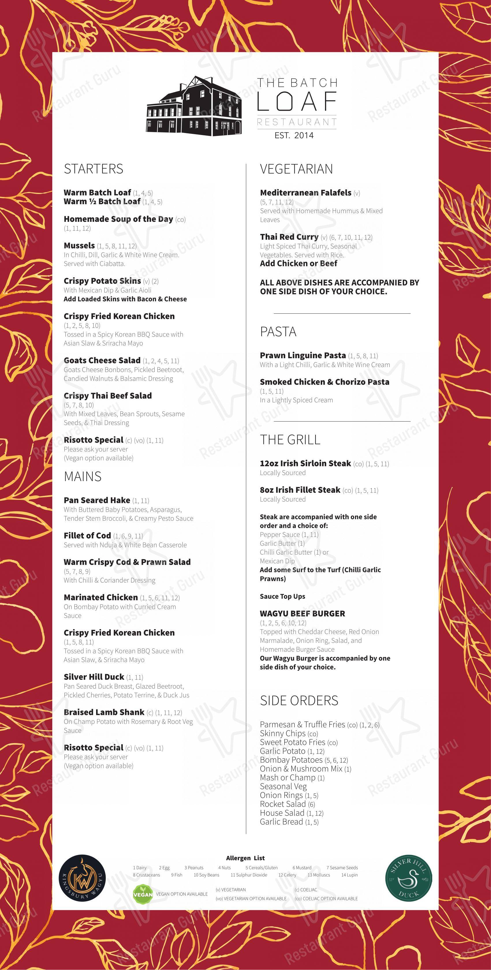 Menu at The Batch Loaf pub & bar, Monaghan