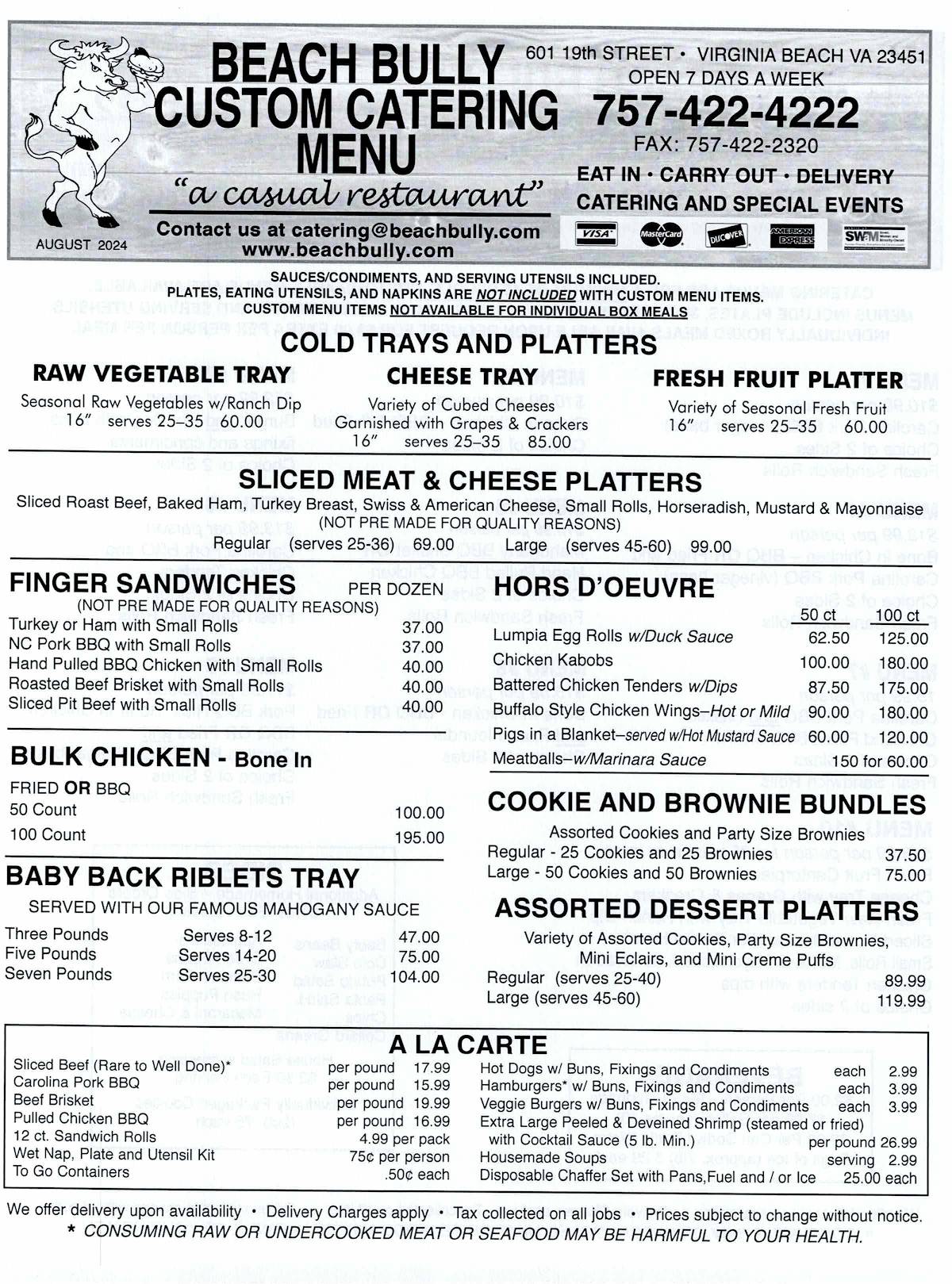 Menu at The Beach Bully BBQ, Virginia Beach