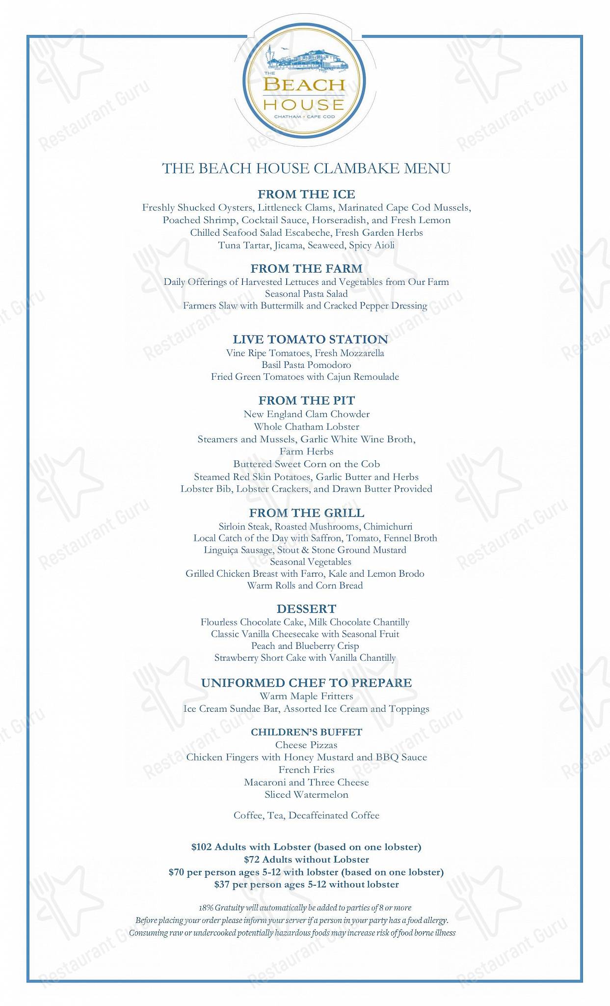 Menu at Beach House Grill pub & bar, Chatham