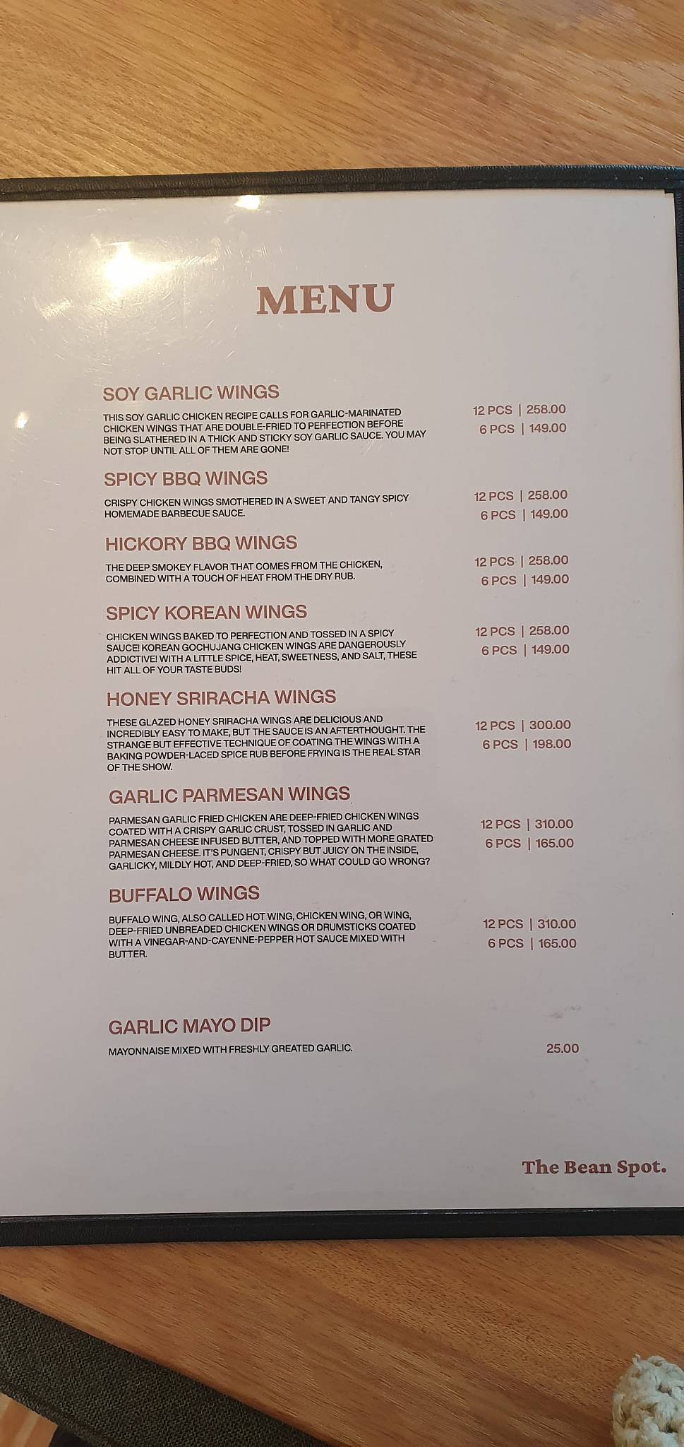 Menu at The Bean Spot., Rodriguez