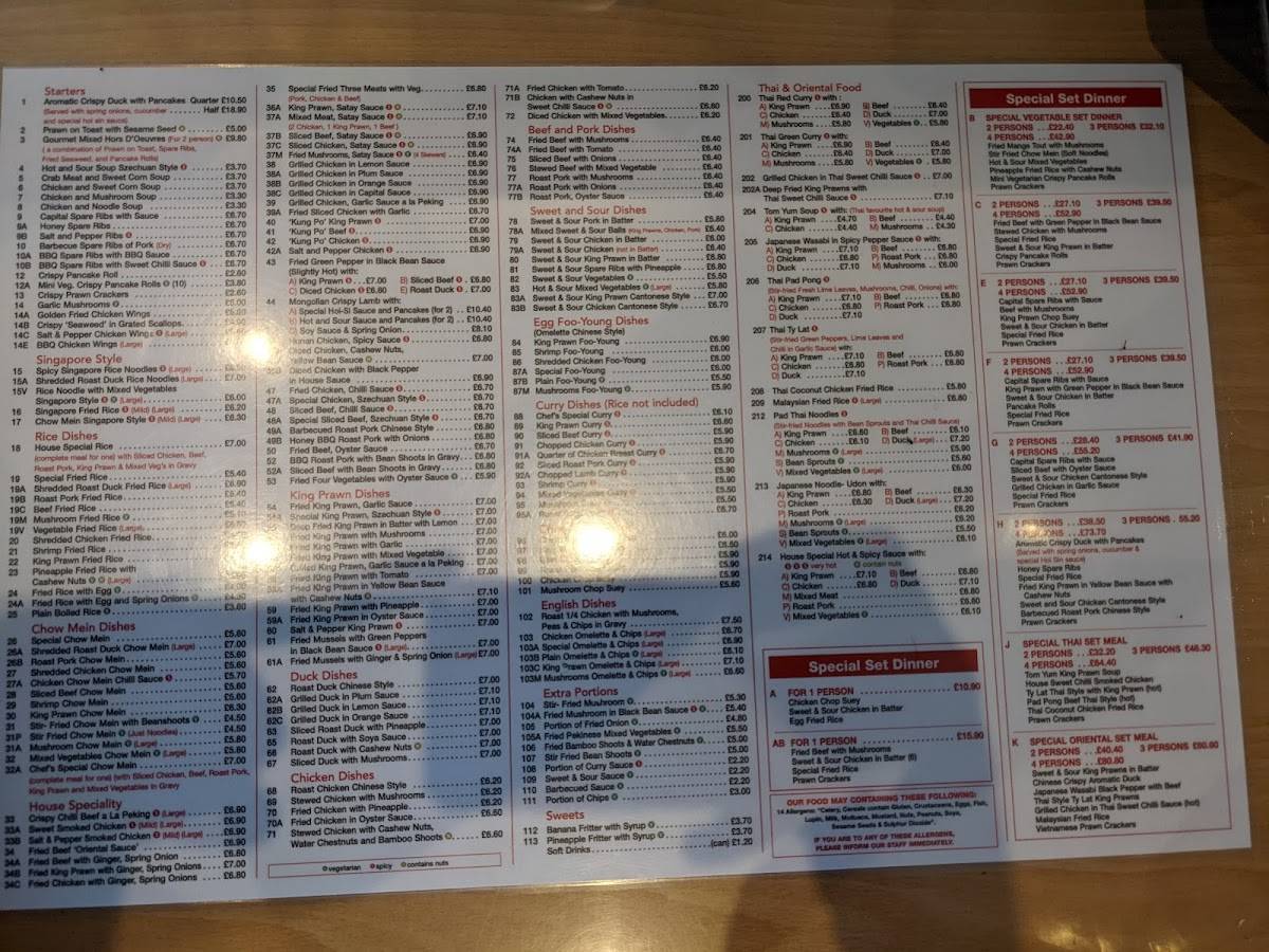 Menu at The Beijing fast food, Harwich