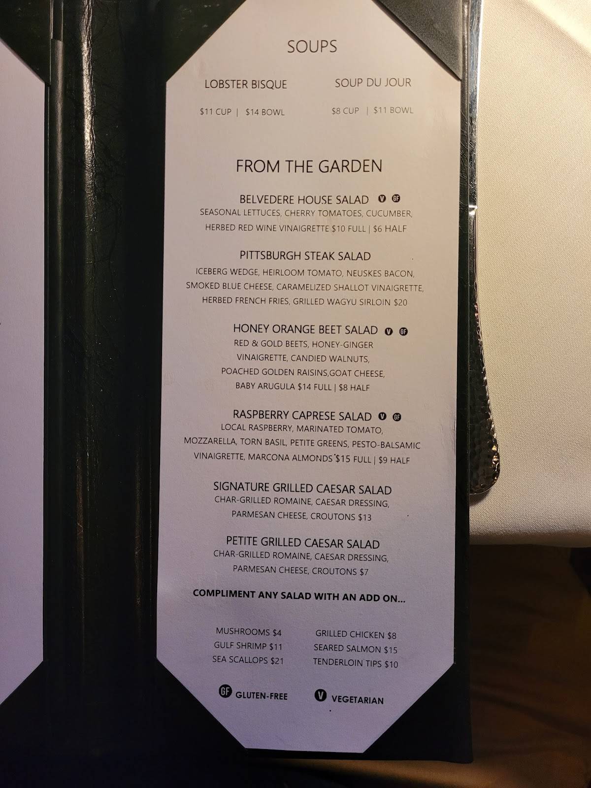 Menu at The Belvedere Inn restaurant, Lancaster
