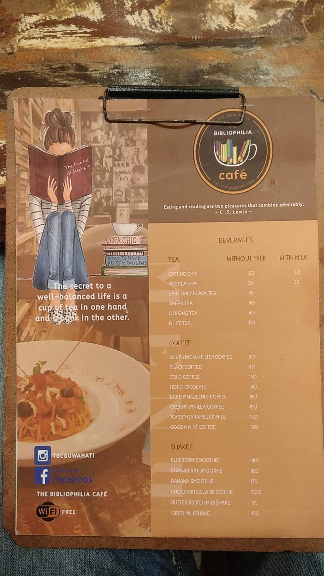 Menu at The Bibliophilia Café, Guwahati