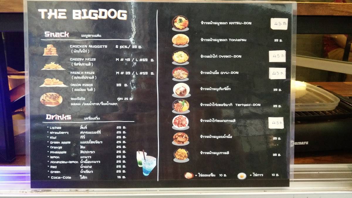 Menu at The Big Dog cafe, Bangkok