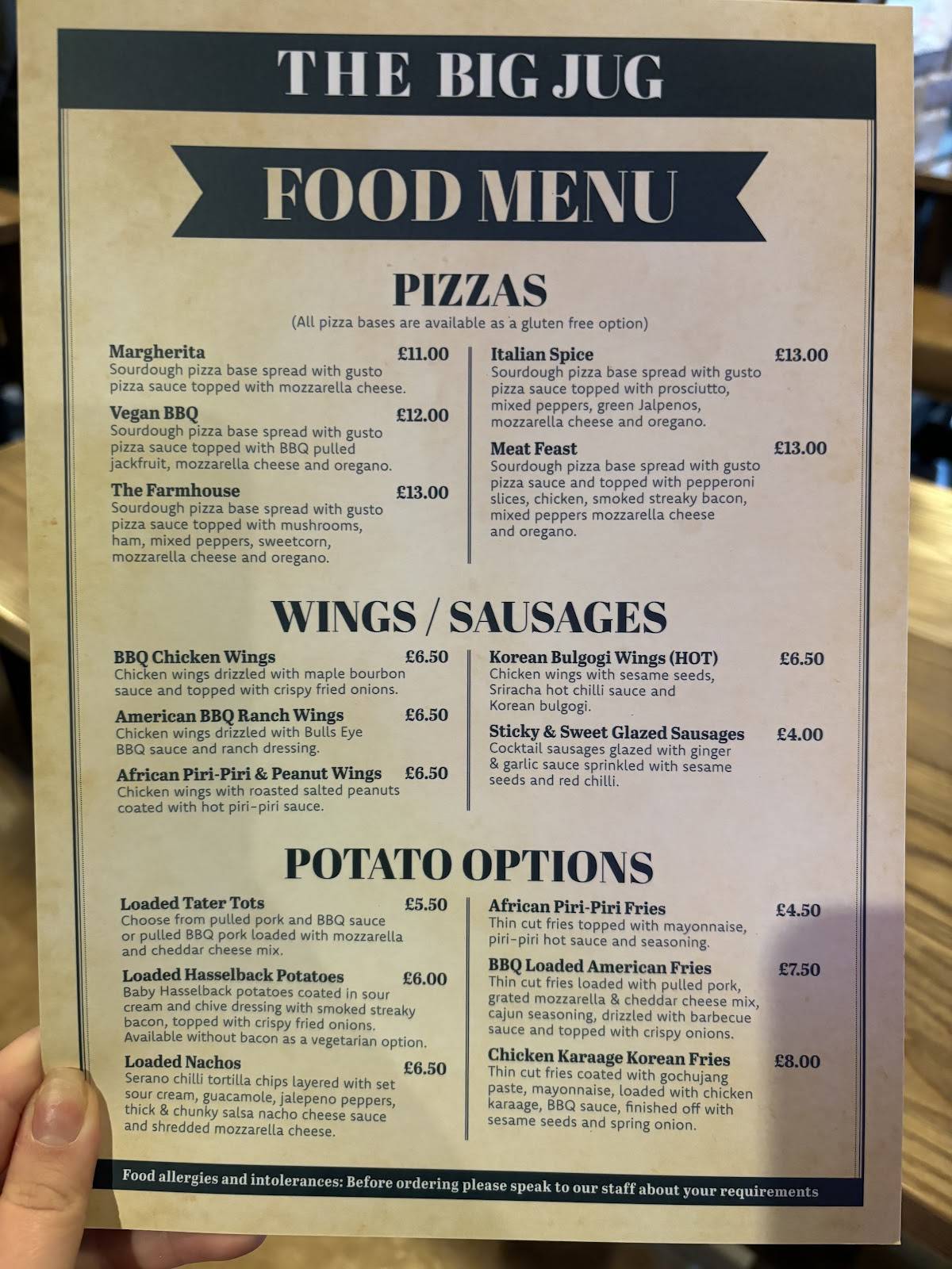 Menu at The Big Jug pub & bar, Durham
