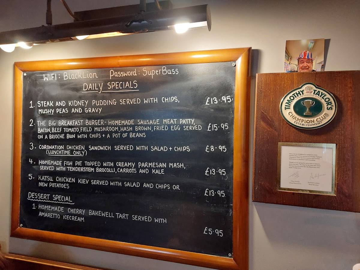 Menu at The Black Lion Cheddleton pub & bar, Cheddleton, 12 Hollow Ln