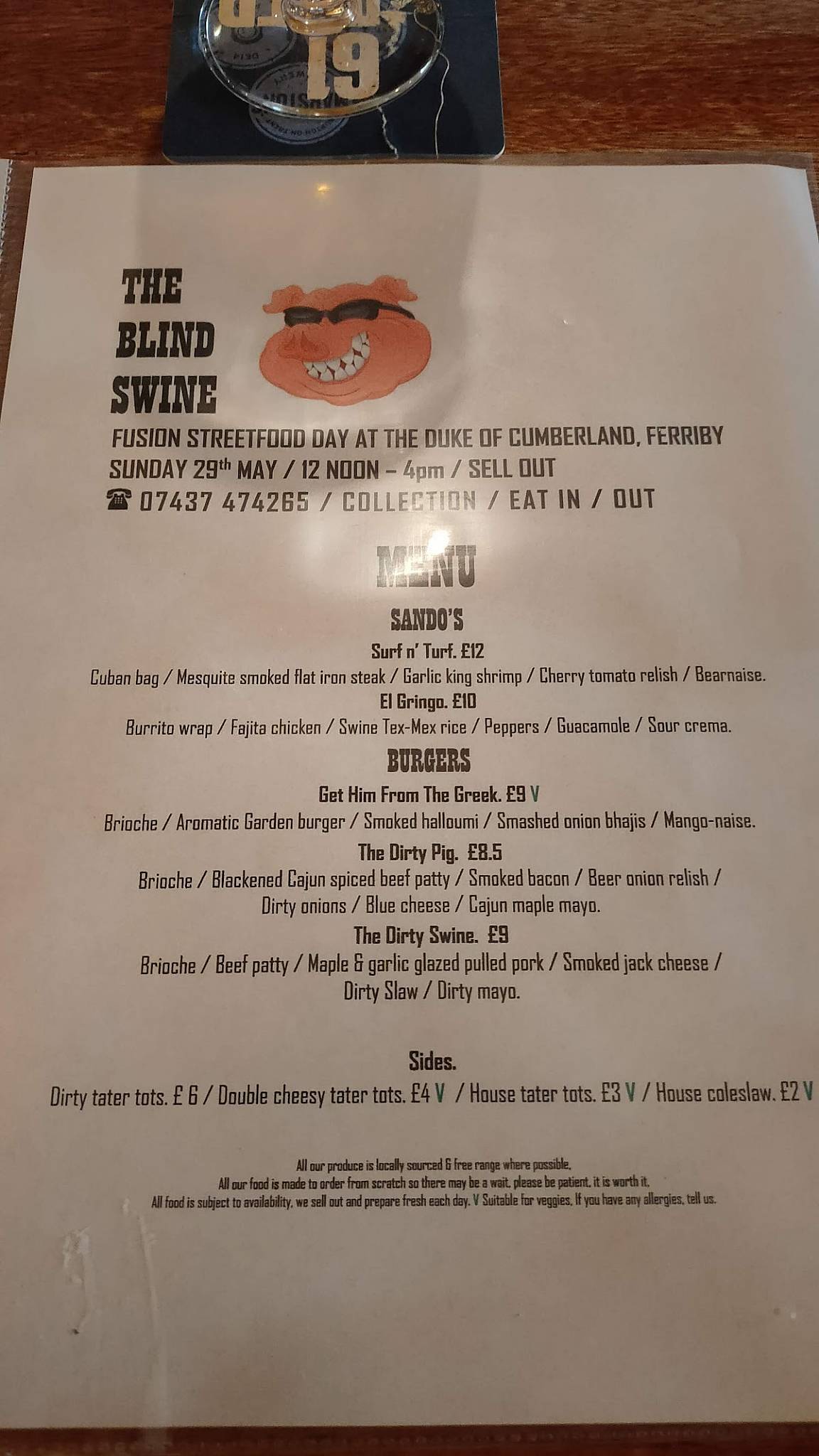 Menu at The Blind Swine, Willerby