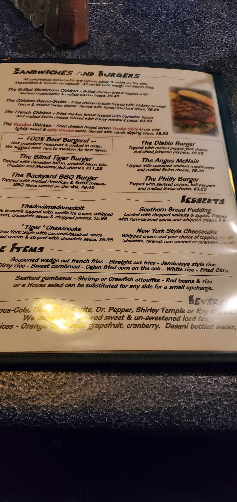 Menu at The Blind Tiger pub & bar, Shreveport