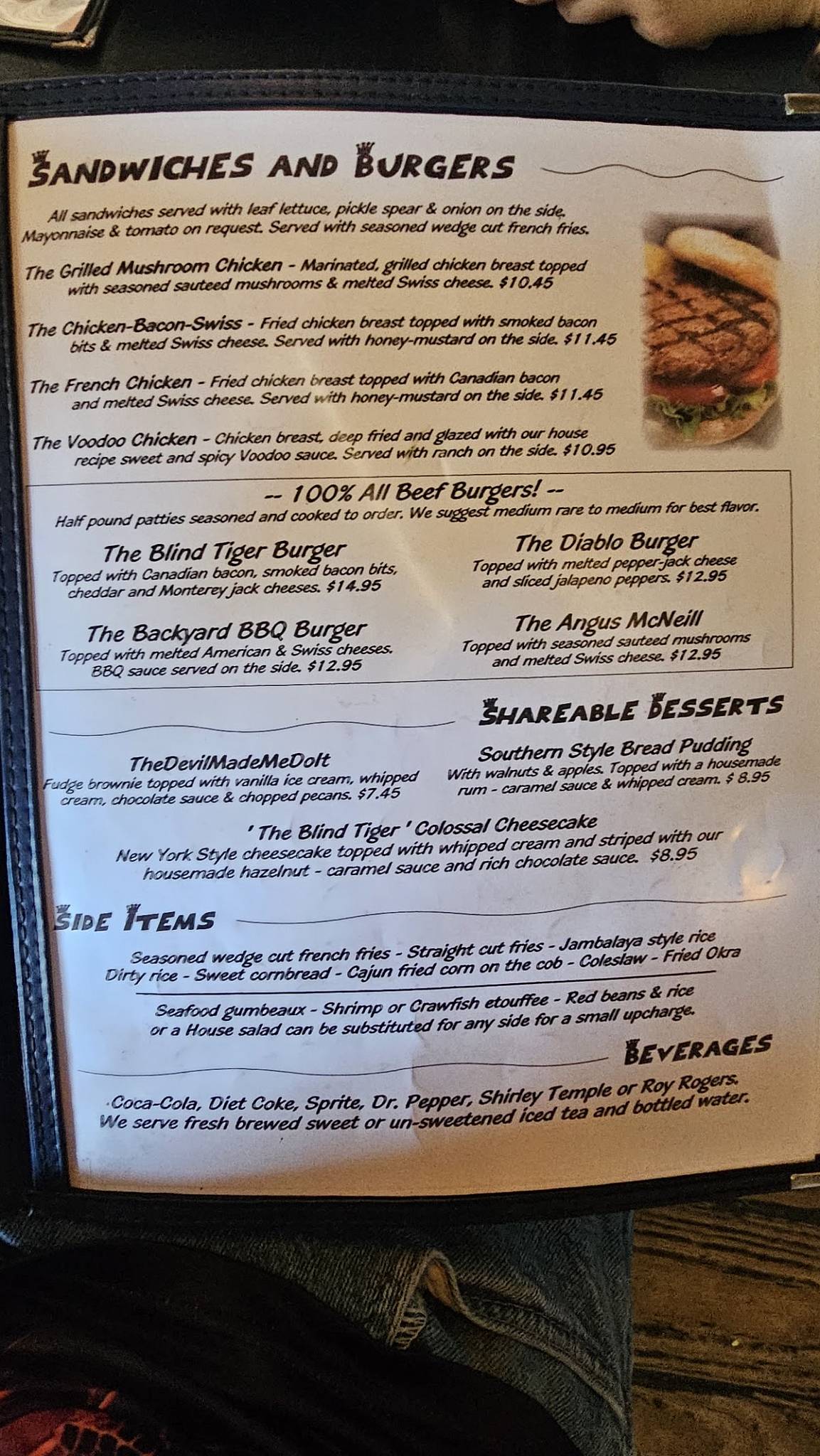 Menu at The Blind Tiger pub & bar, Shreveport