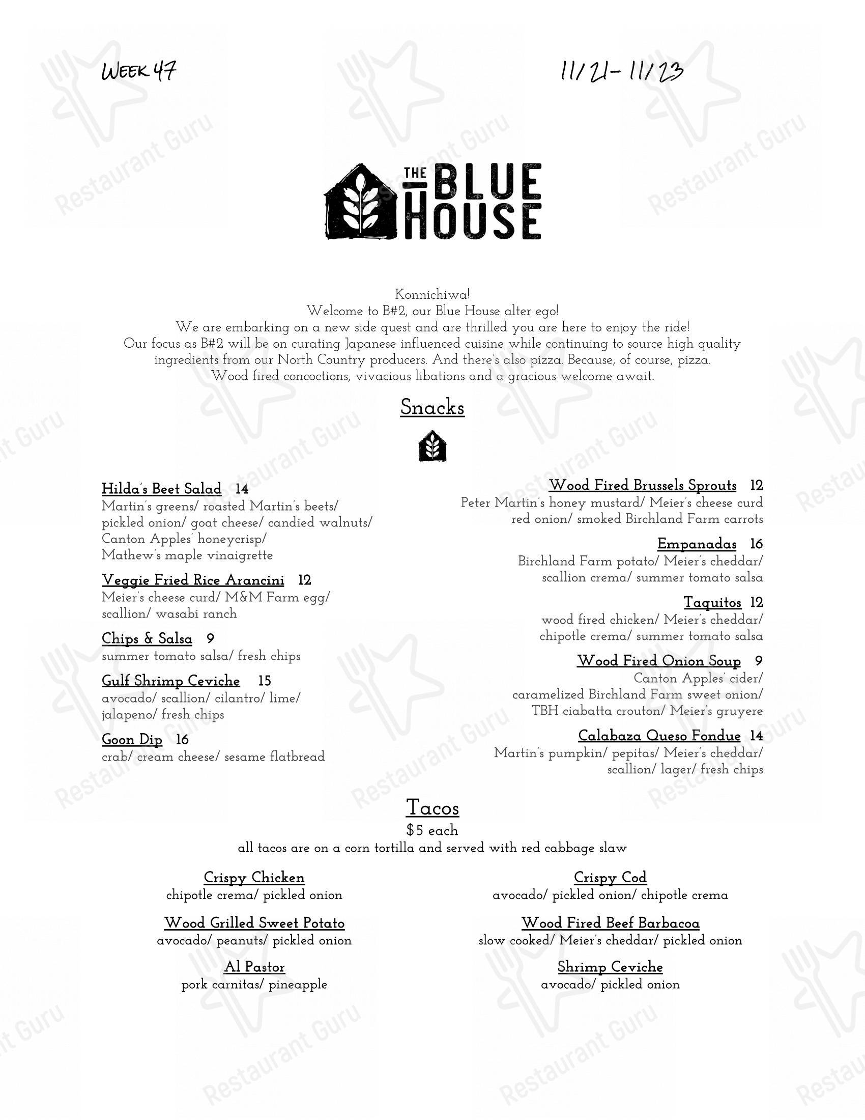 Menu at The Blue House restaurant, Madrid