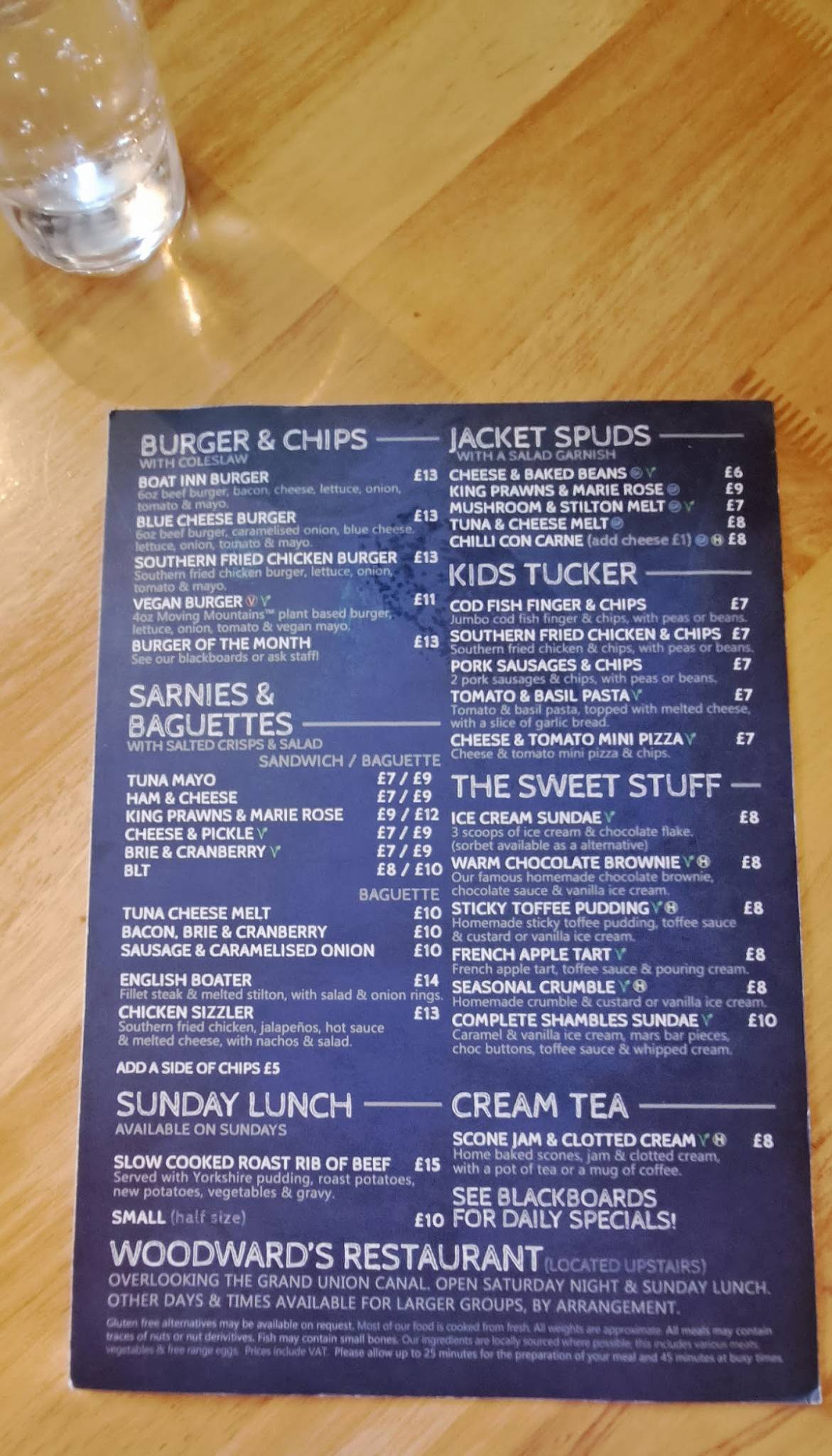 Menu at The Boat Inn pub & bar, Stoke Bruerne