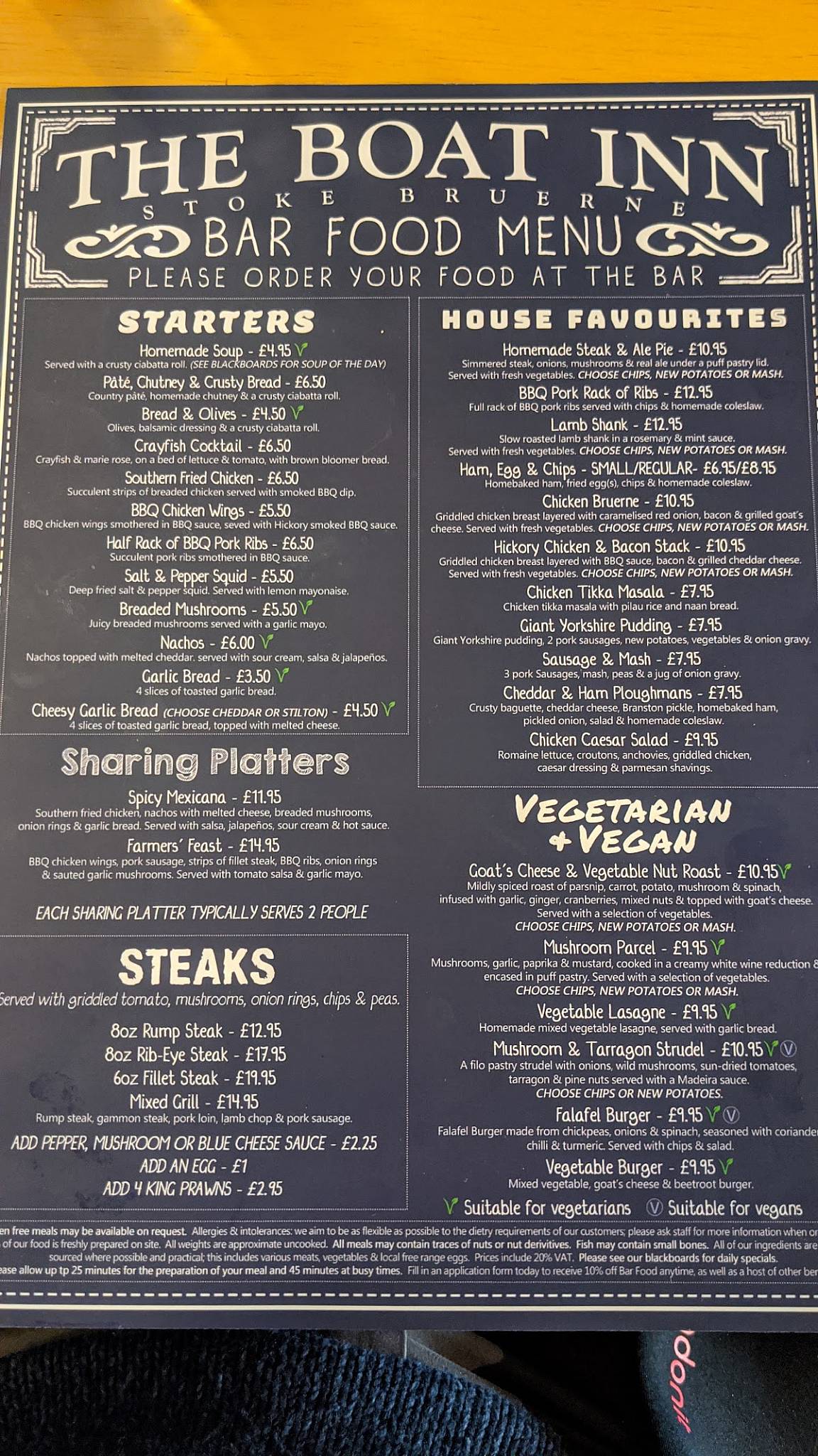 Menu at The Boat Inn pub & bar, Stoke Bruerne