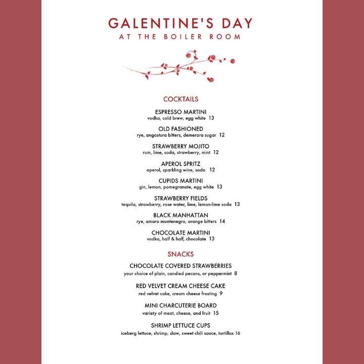 Menu at The Boiler Room pub & bar, Bryan