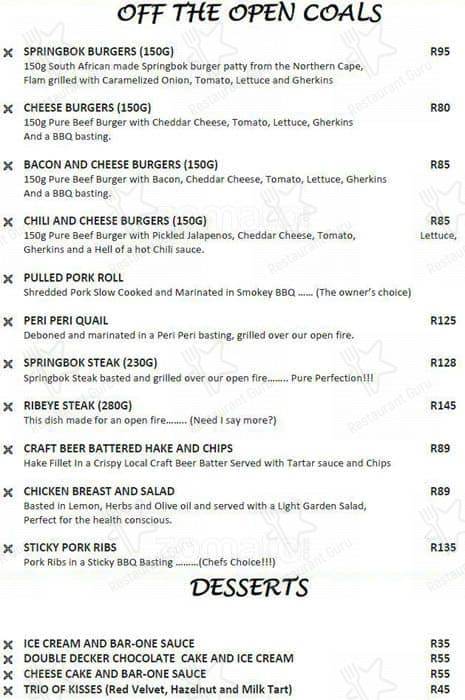 Menu at The Boma, Sandton