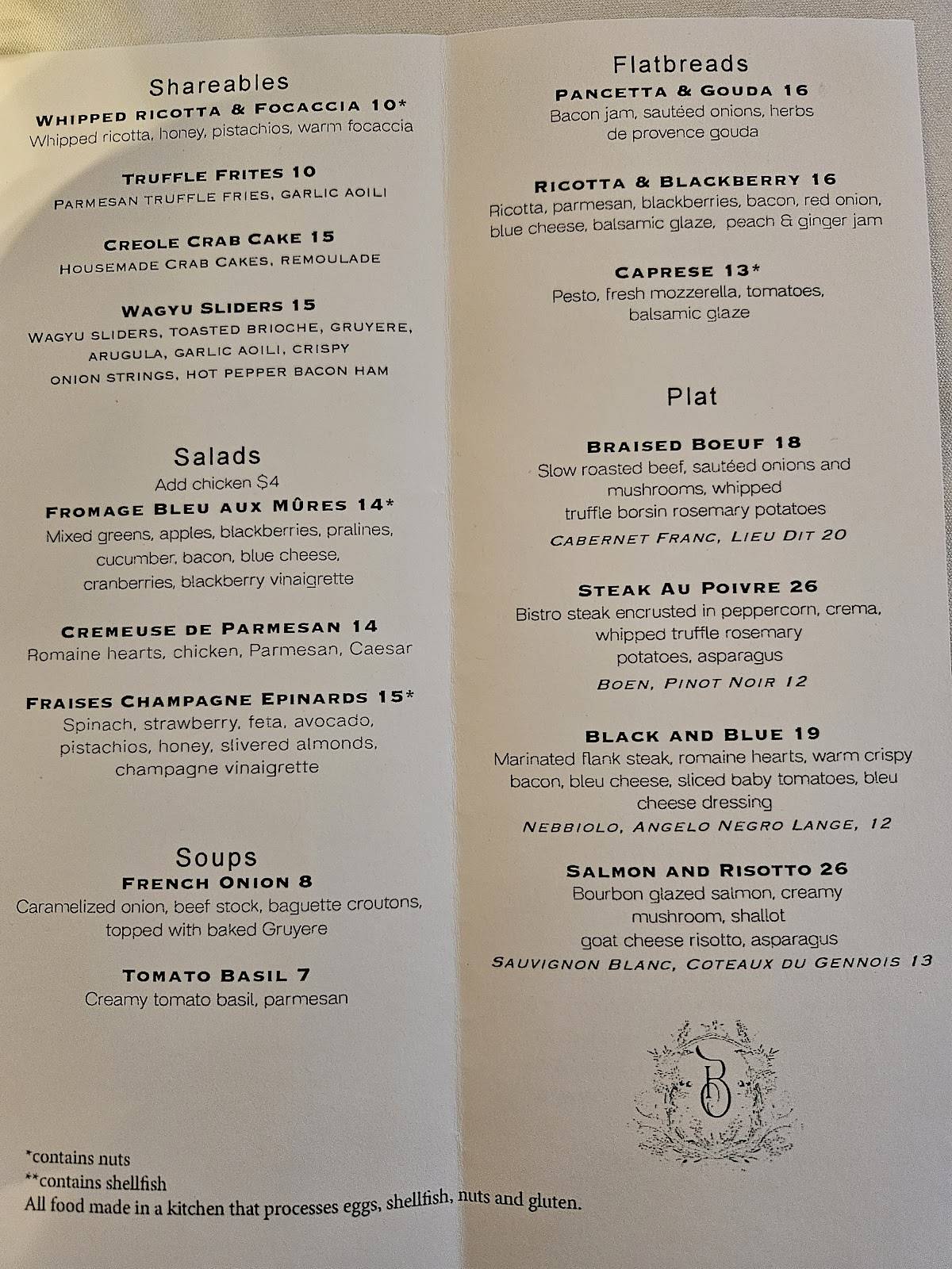 The Bradbury Bistro Menu