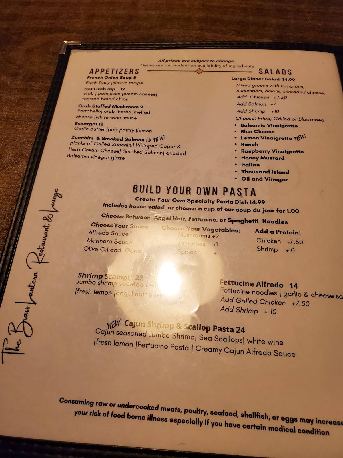 Menu at The Lantern Steakhouse & Pub, Crossville