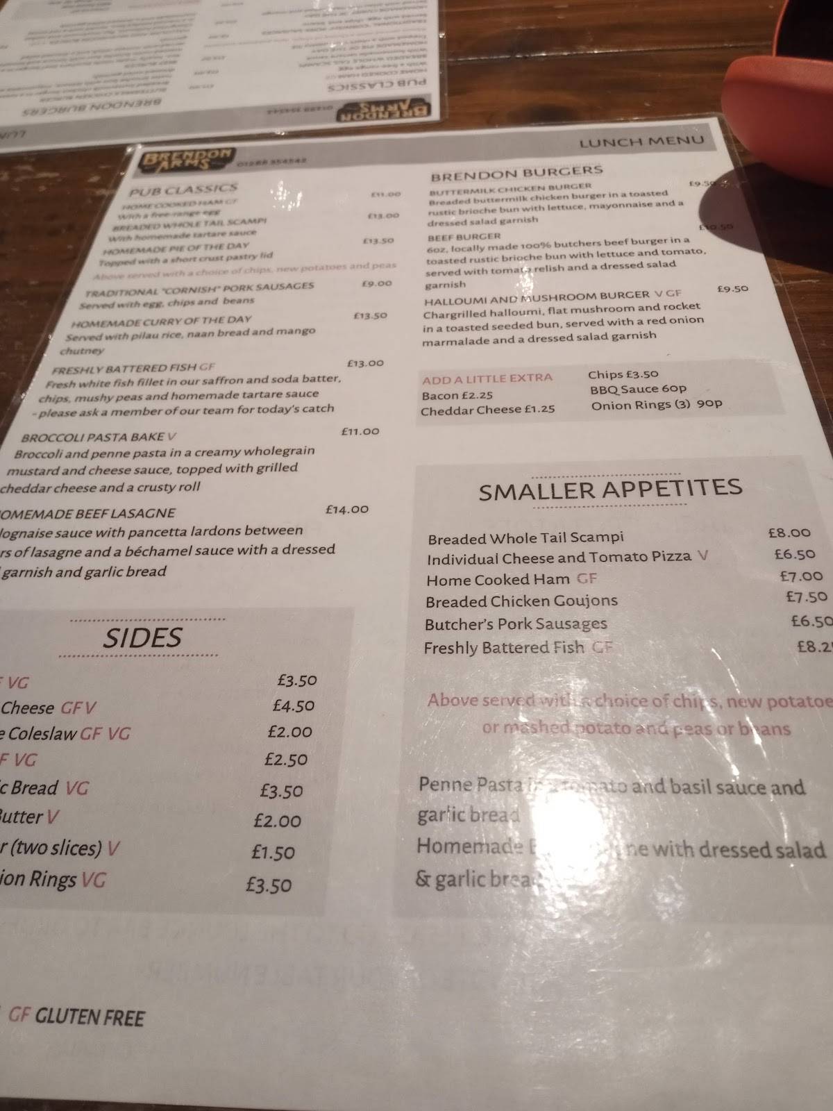 Menu at The Brendon Arms pub & bar, Bude