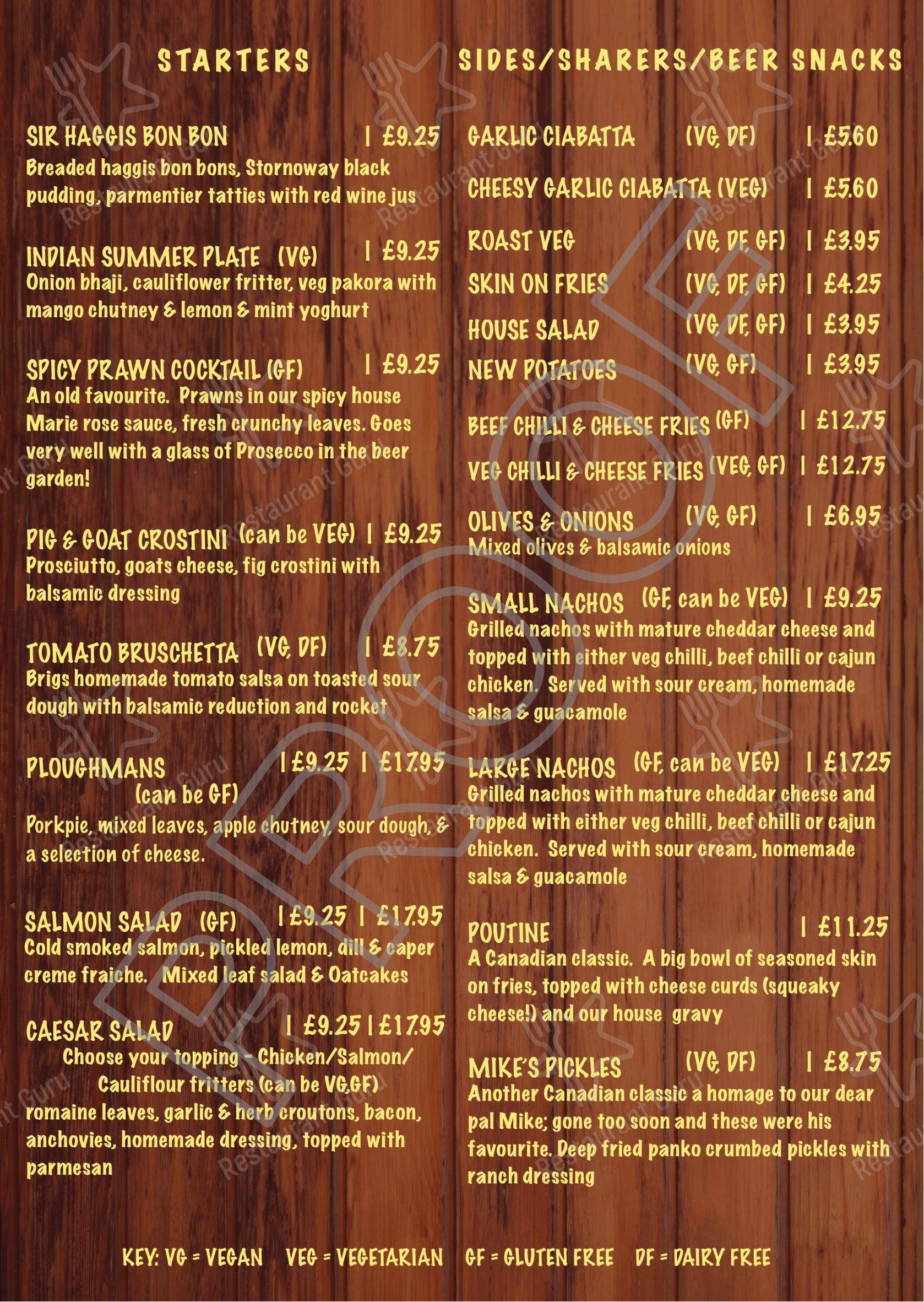 Menu at The Brig & Barrel, Dunbar