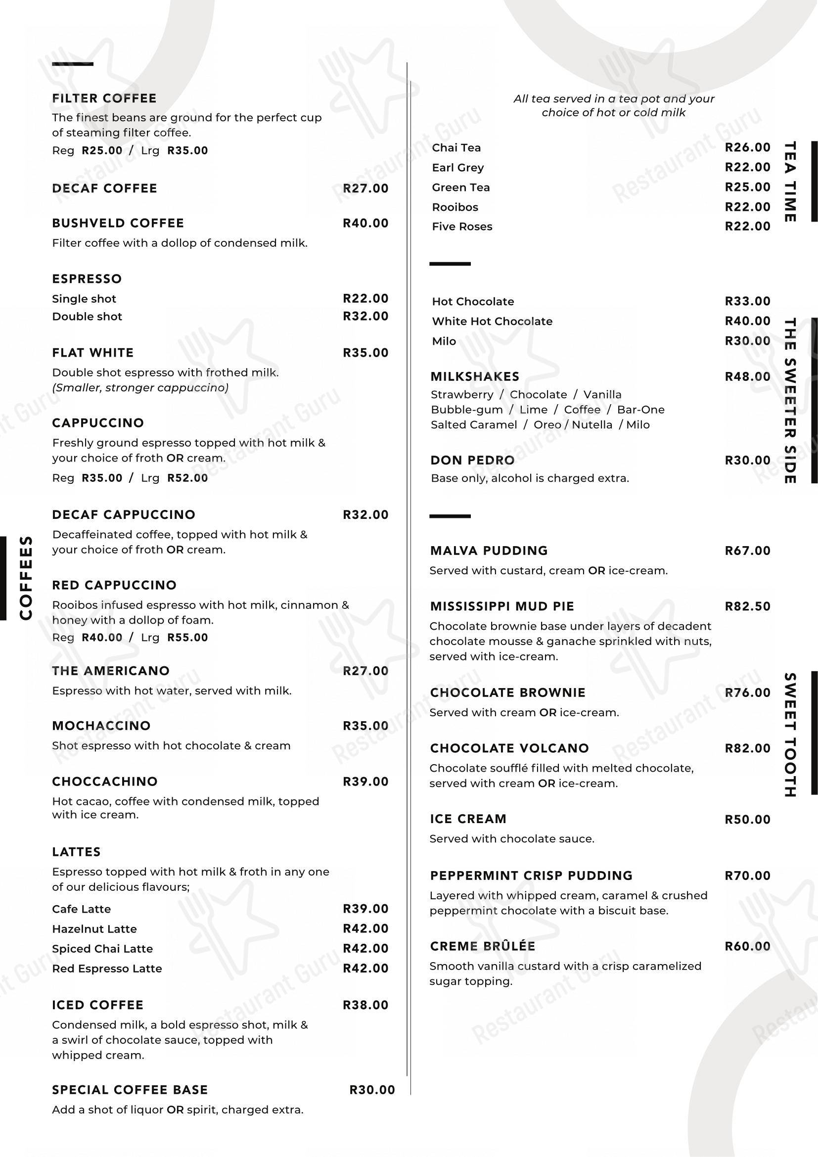 Menu at The Broken Pot restaurant, Potchefstroom