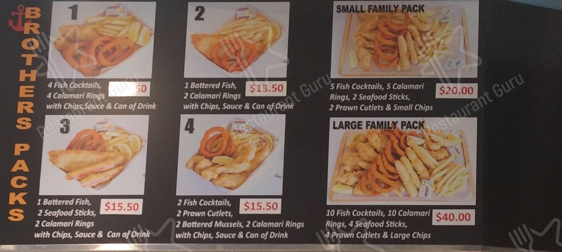 Menu at Brothers Fish Market restaurant, Seven Hills