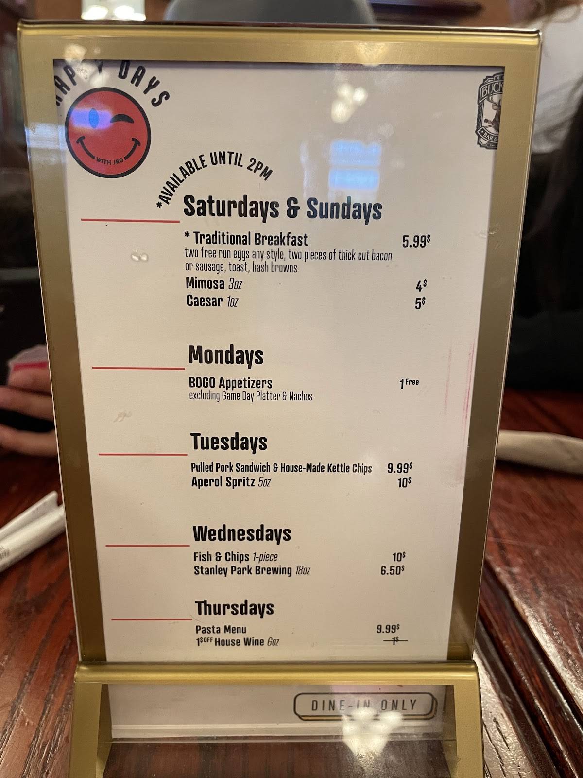 Menu at The Buck & Ear pub & bar, Richmond, Third Ave
