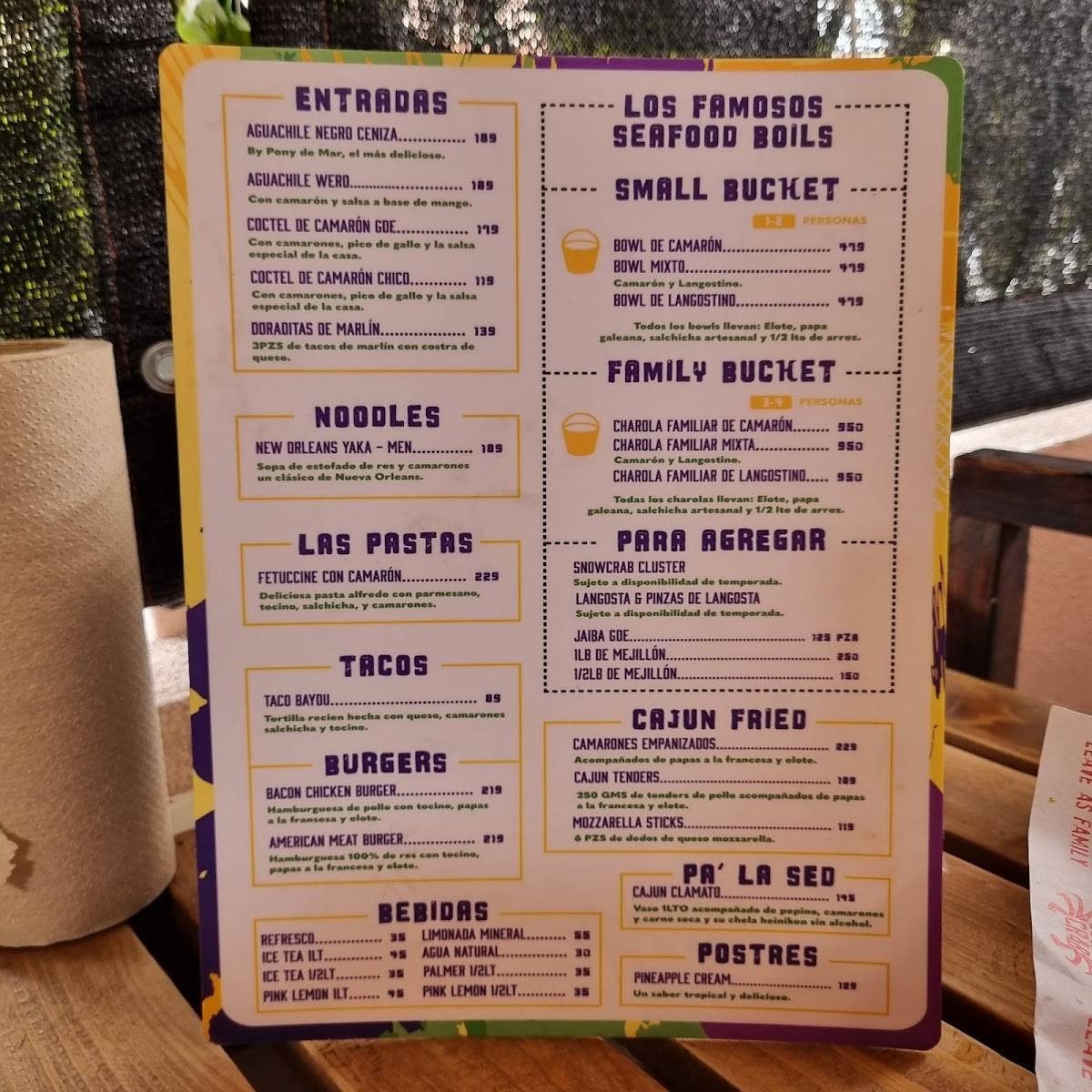 Menu at The Bucket Crab Mitras restaurant, Monterrey, Tepehuanes 1715