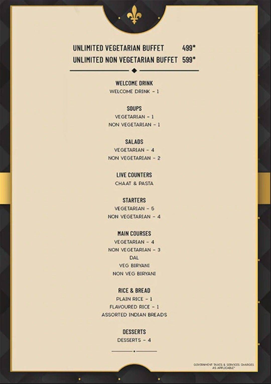 Menu at The Buffet Table, Bengaluru