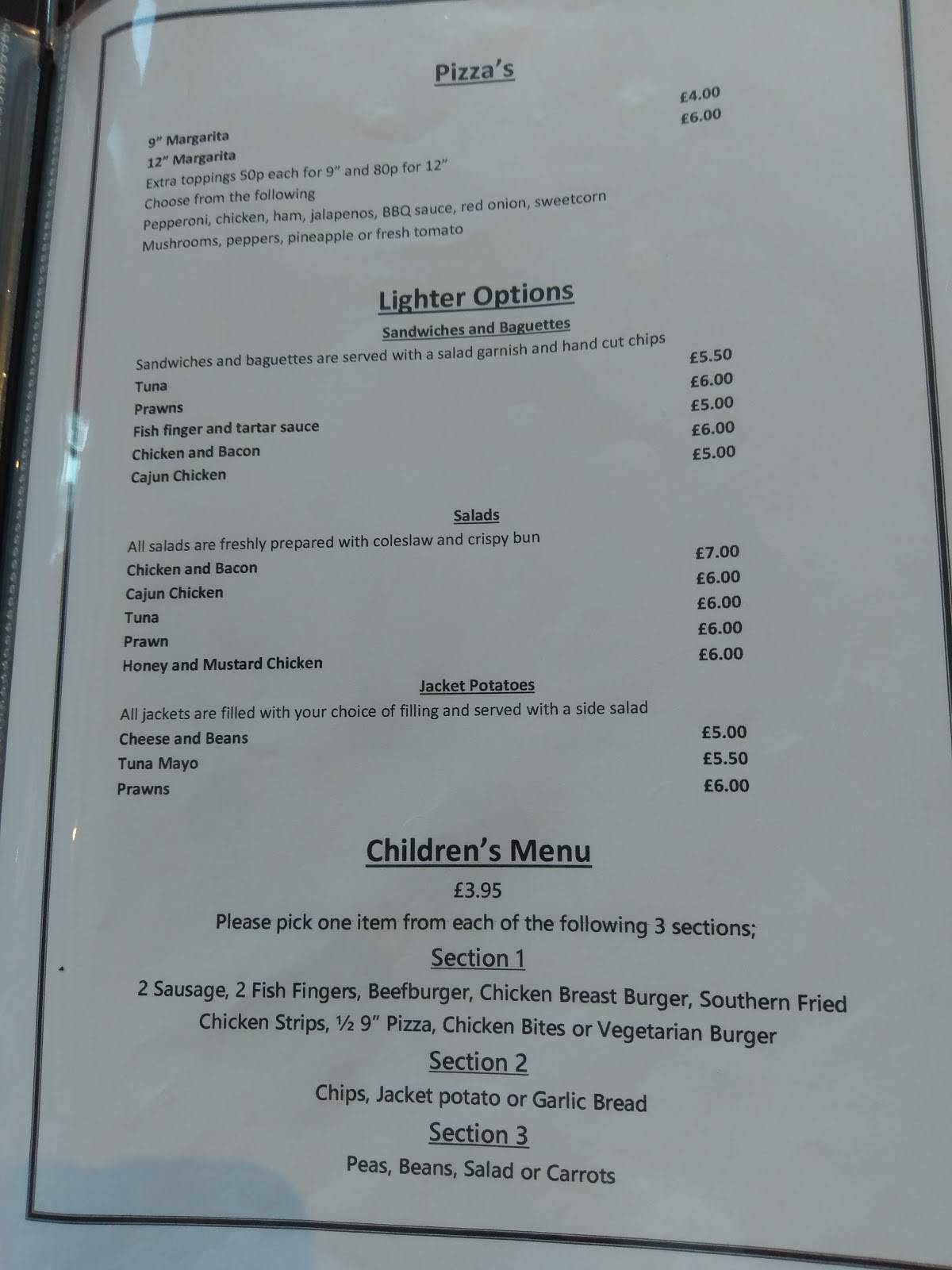 Menu at The Bulls Head pub & bar, Clotton