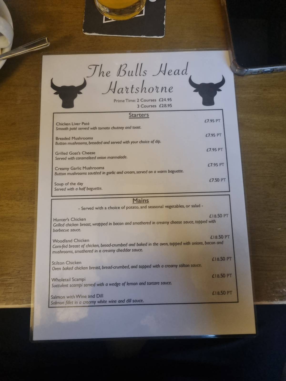 Menu at The Bulls Head pub & bar, Swadlincote