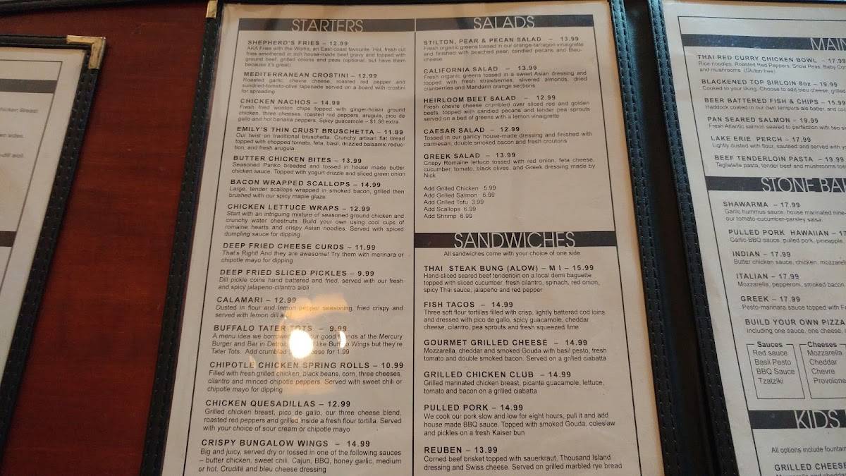 Menu at The Bungalow restaurant, London