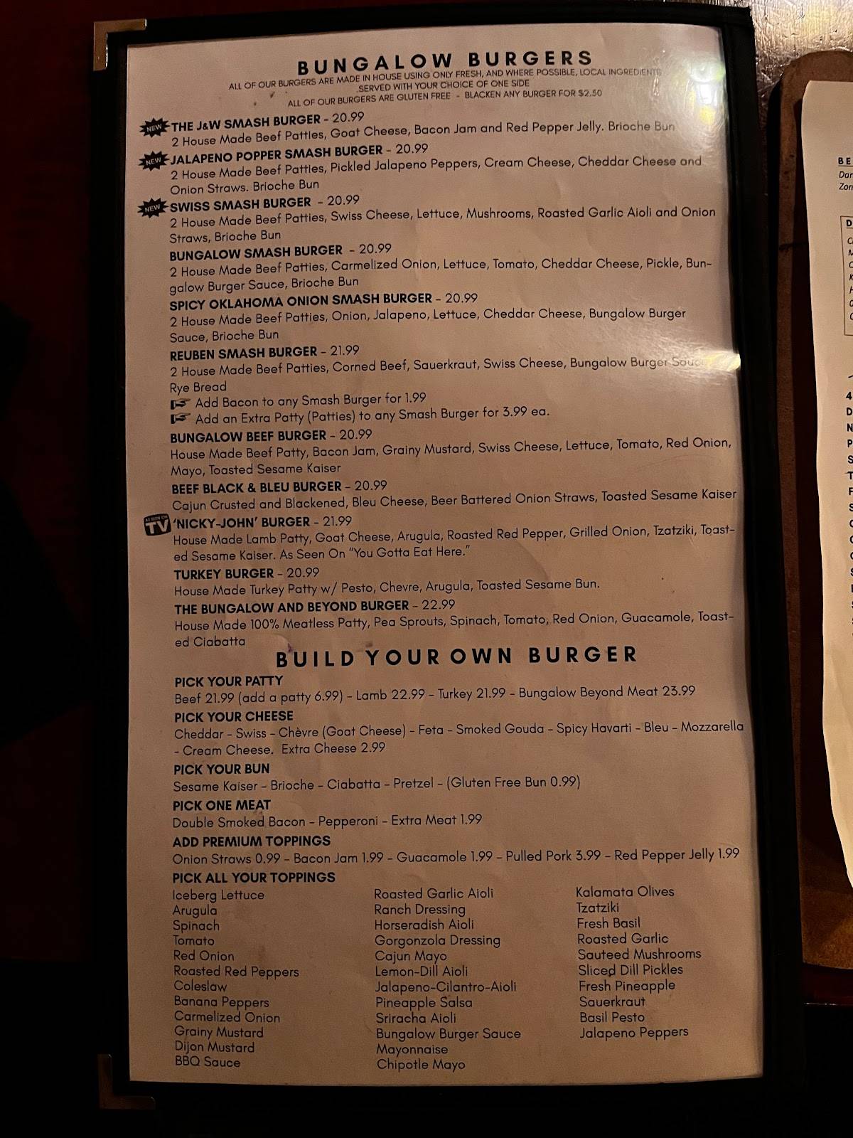 Menu at The Bungalow restaurant, London