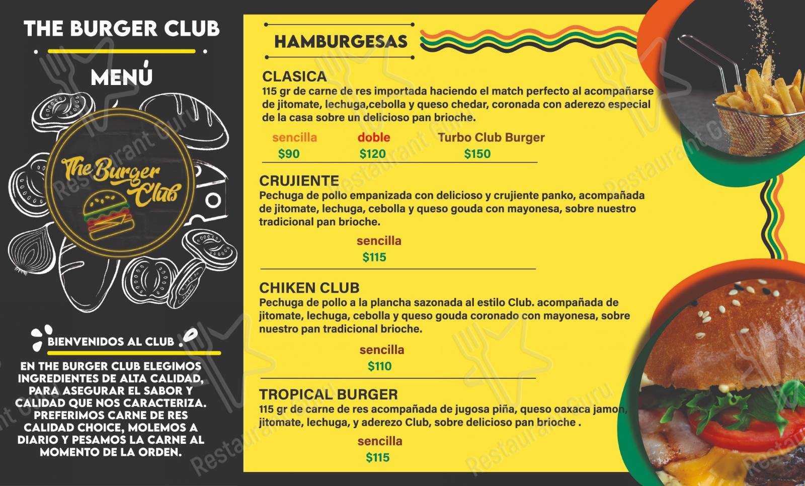 Menu at The Burger Club, Mazamitla