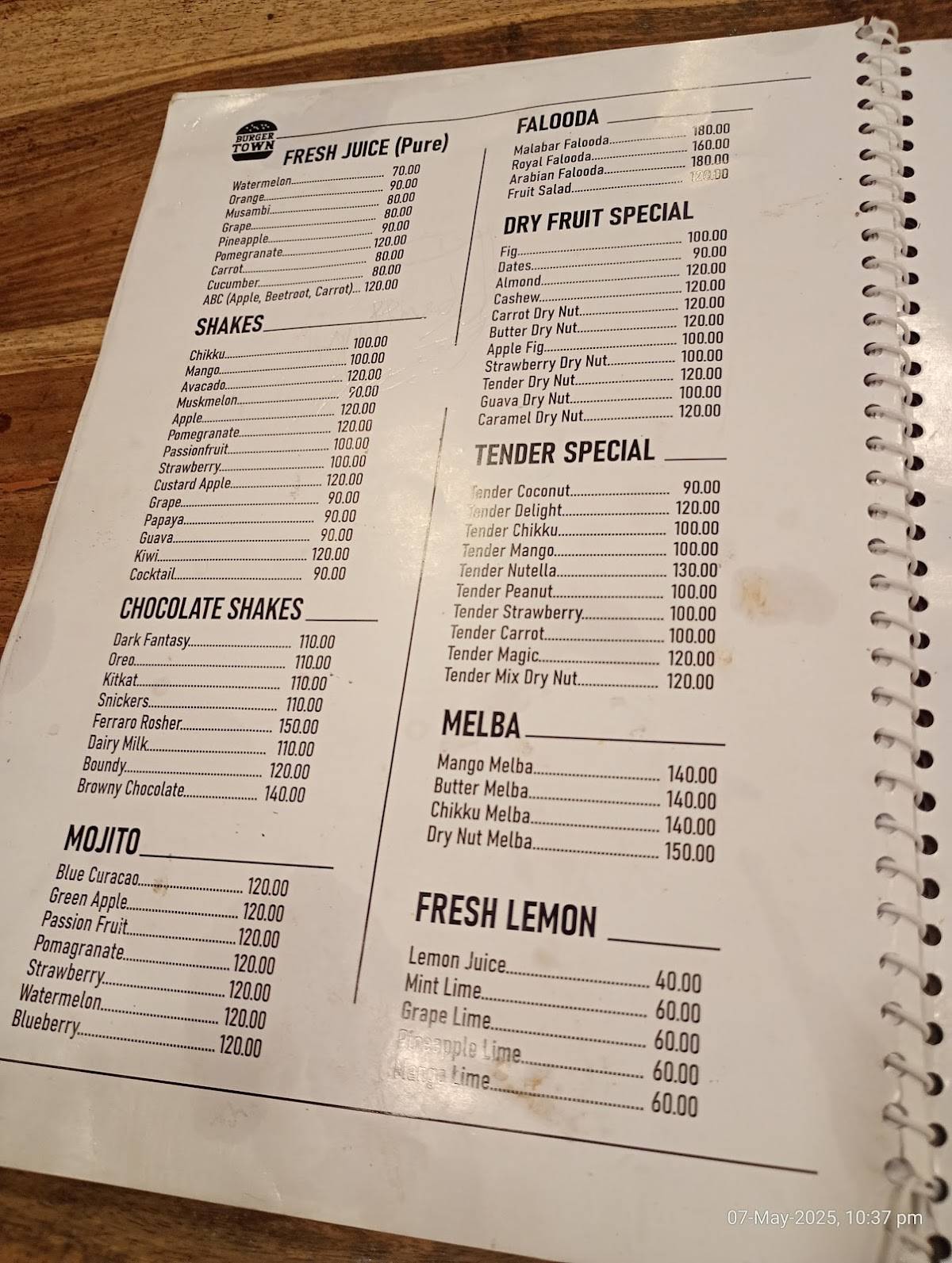 Menu at The Burger Town, Tirunelveli