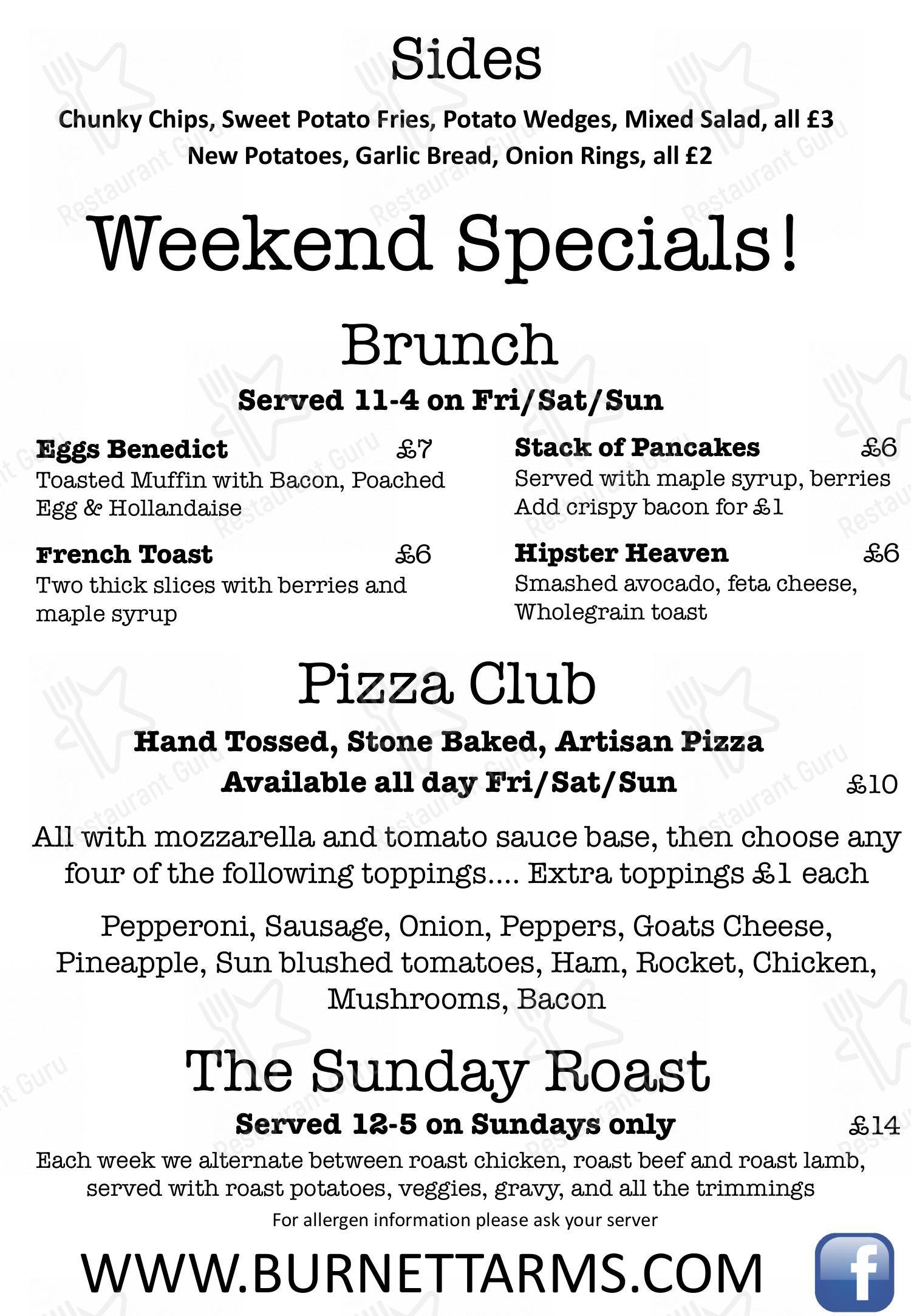 Menu at The Burnett Arms Hotel restaurant, Banchory
