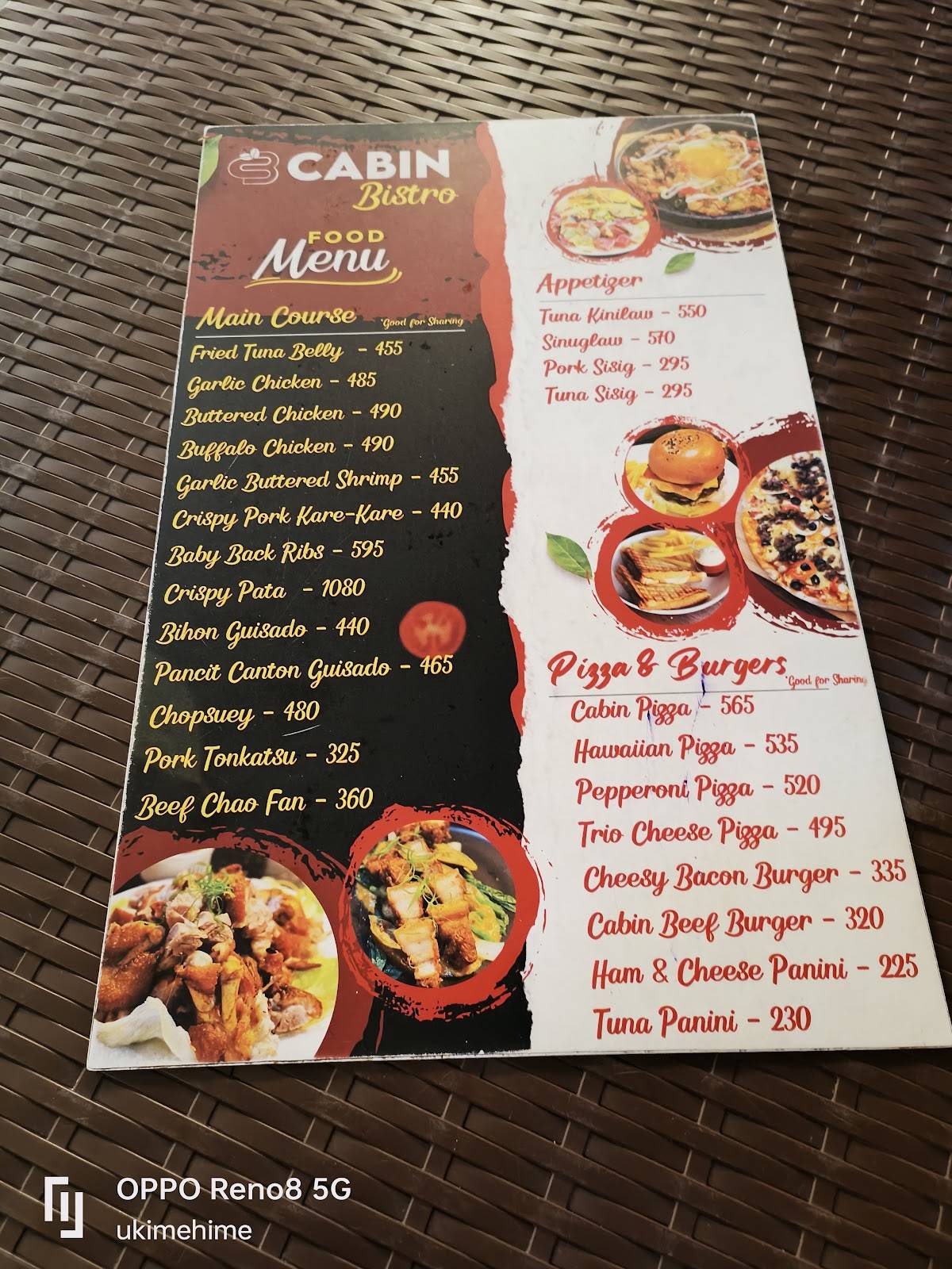 Menu at The Cabin Brewery cafe, General Santos City