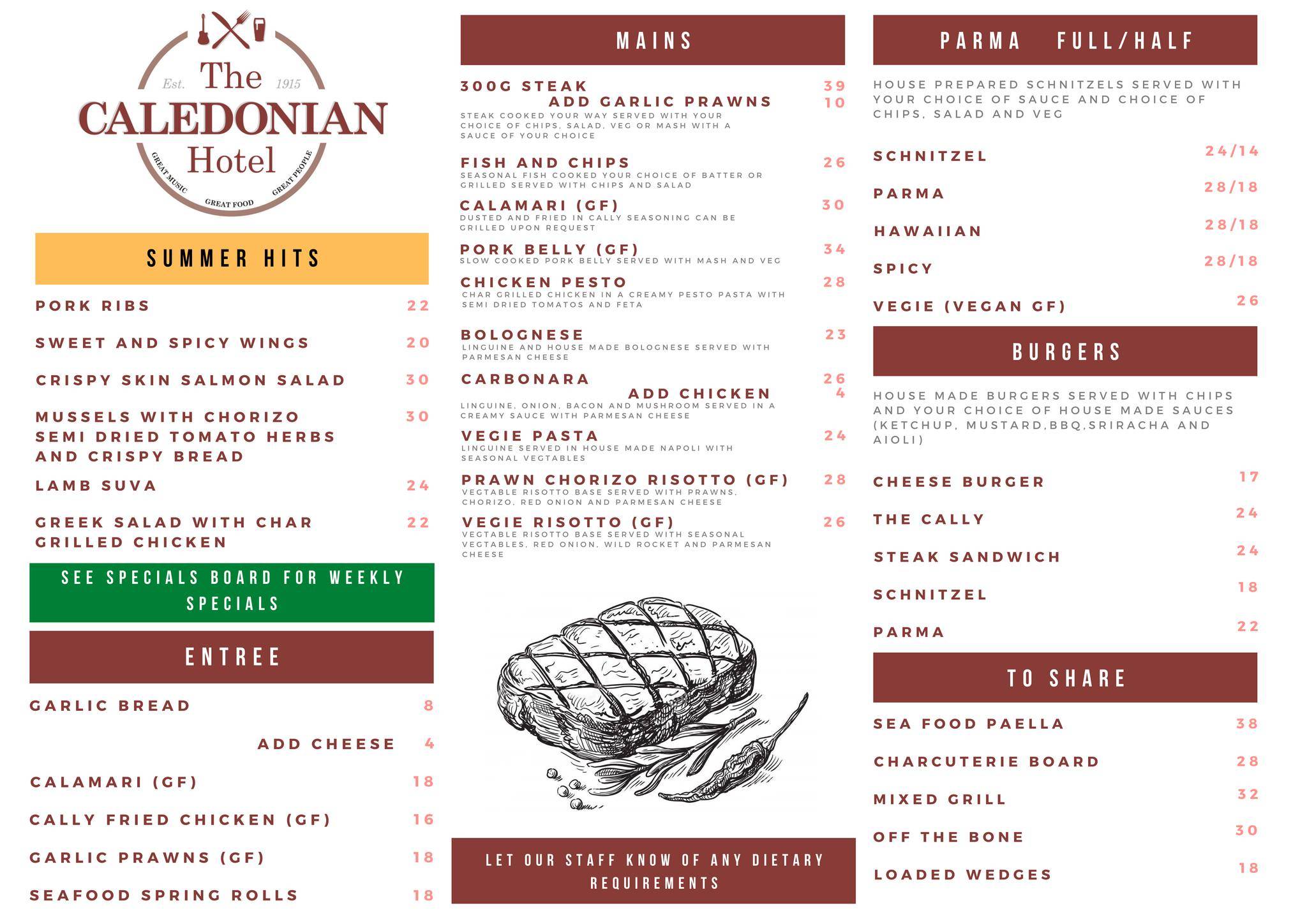 Menu at The Caledonian Hotel Wonthaggi pub & bar, Wonthaggi