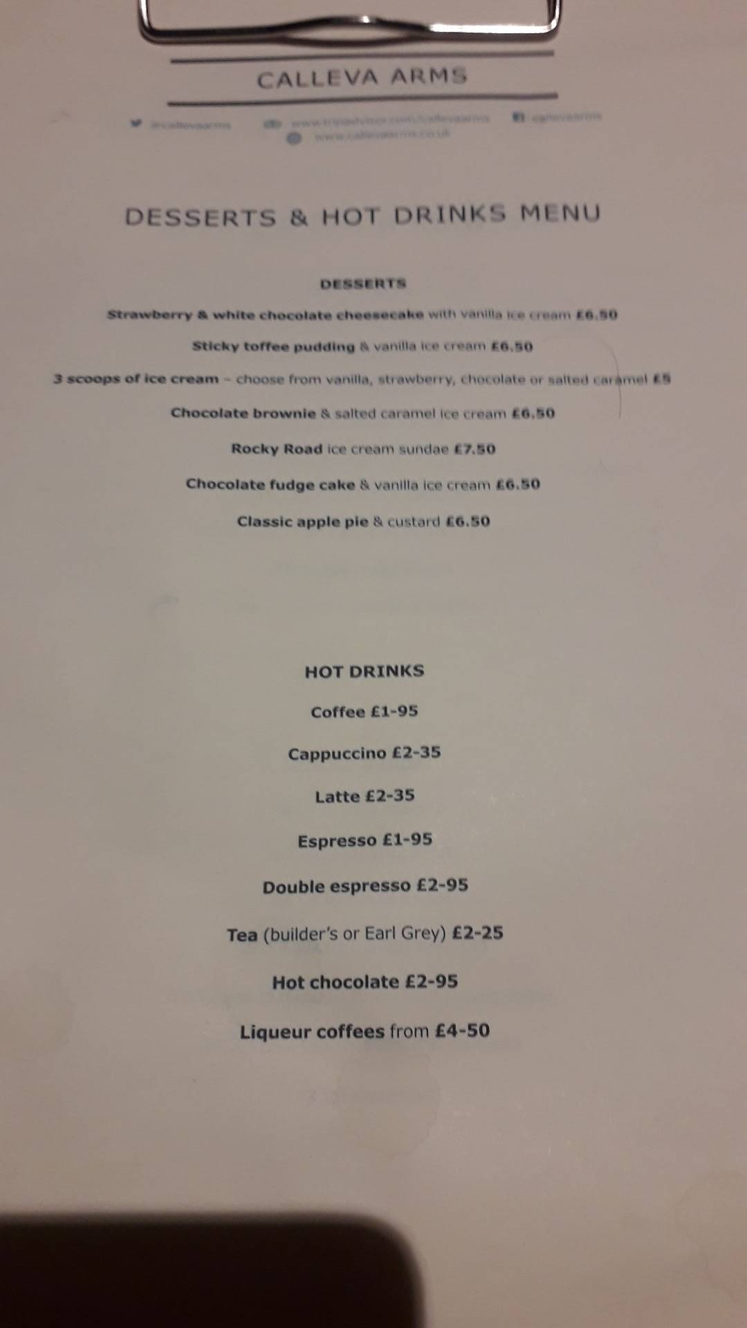 Menu at The Calleva Arms pub & bar, Tadley