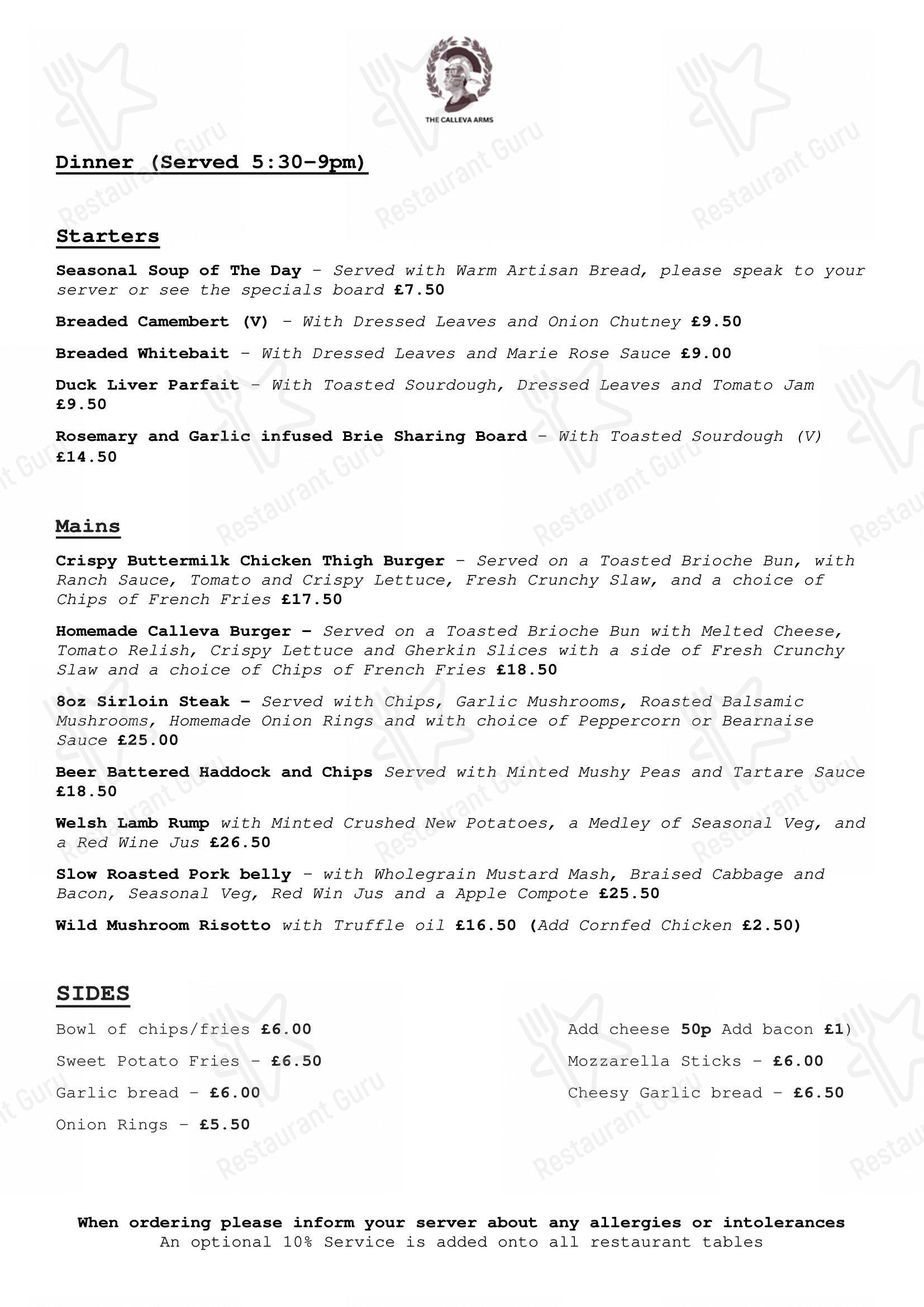 Menu at The Calleva Arms pub & bar, Tadley