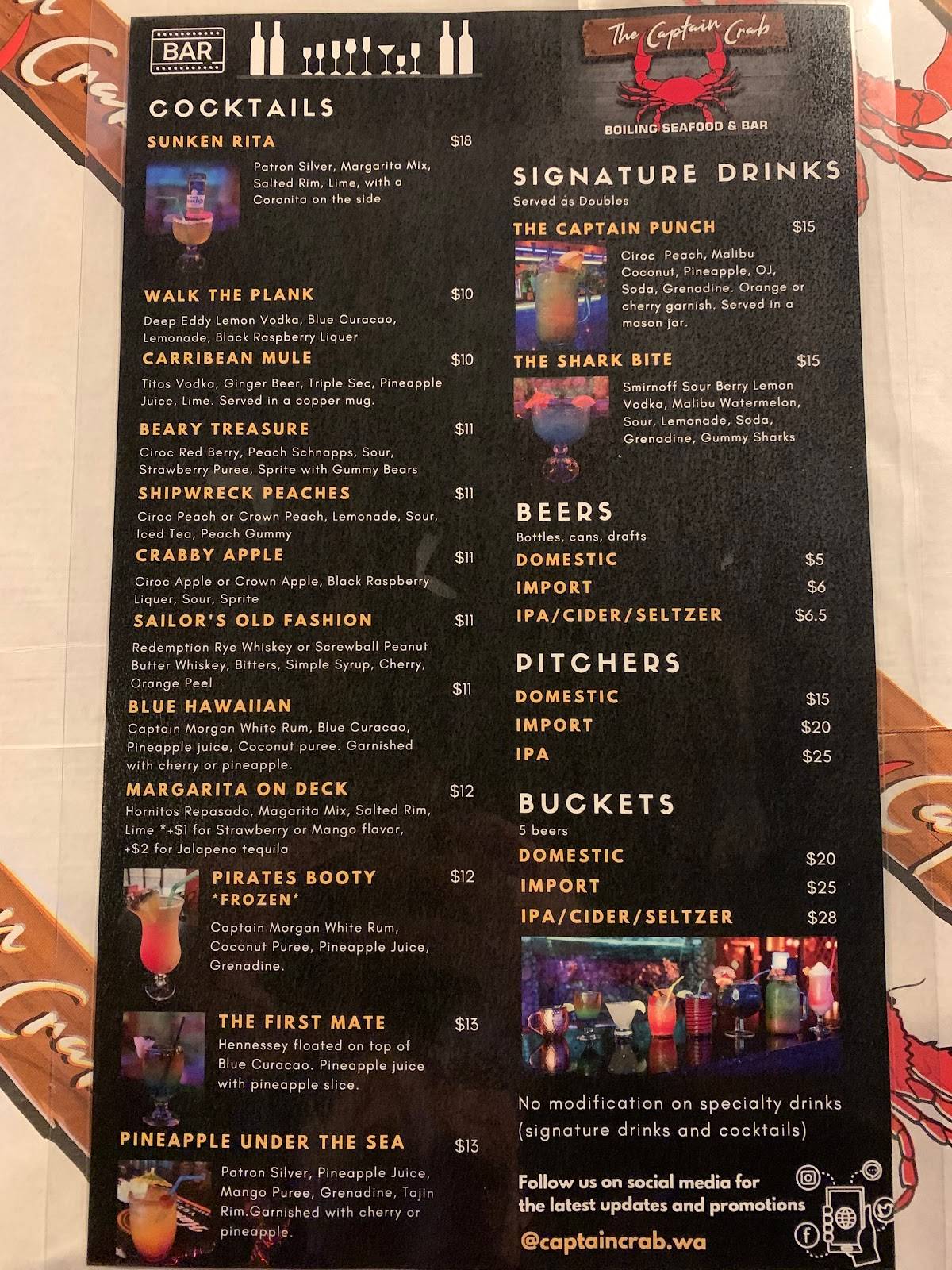 Menu at The Captain Crab restaurant, Lakewood
