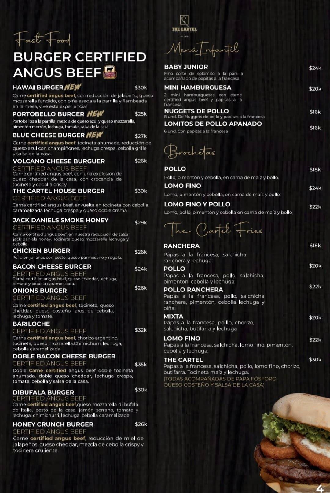 Menu at The Cartel 19 restaurant, Santa Marta
