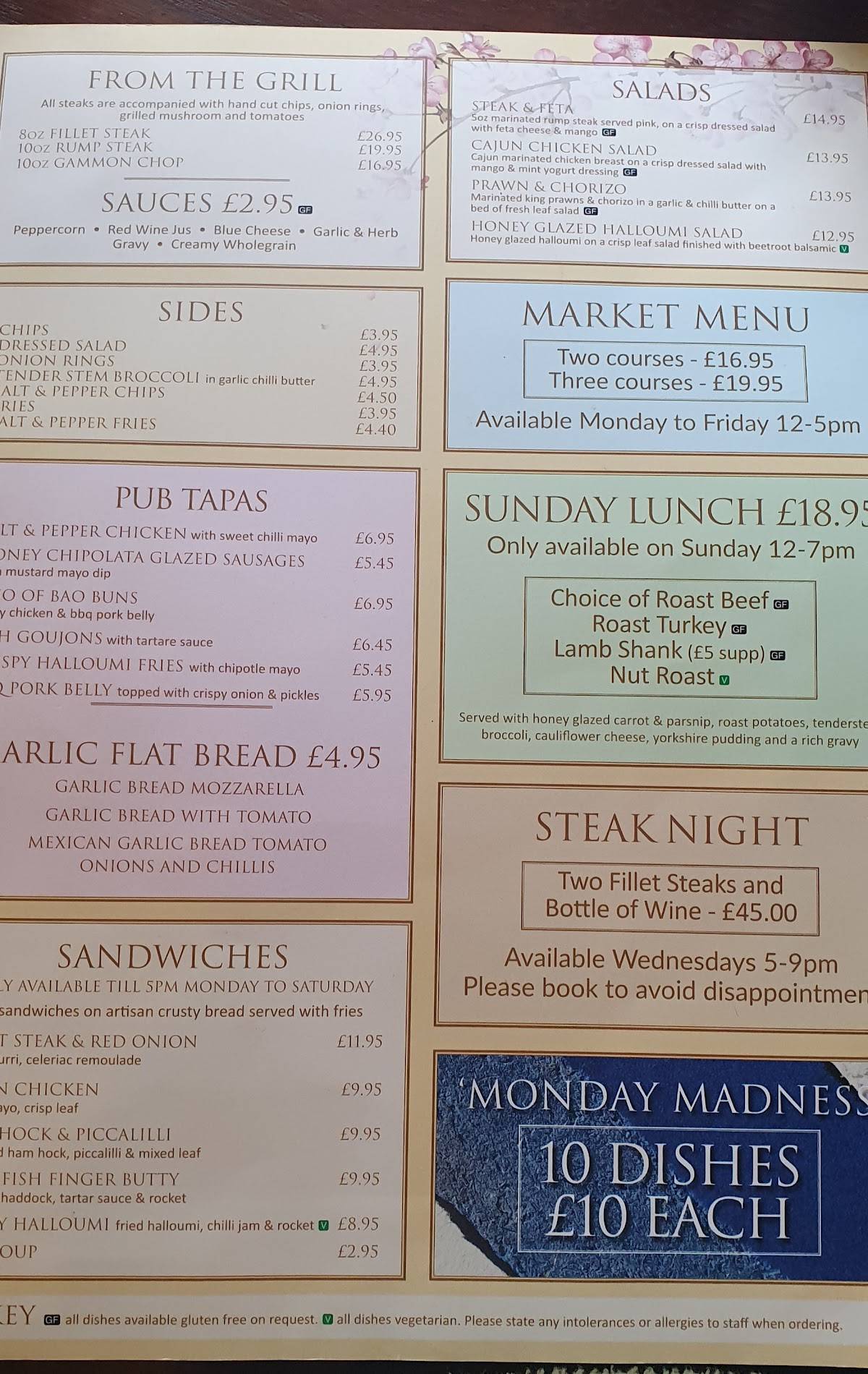 Menu at The Cavendish Arms pub & bar, Chorley