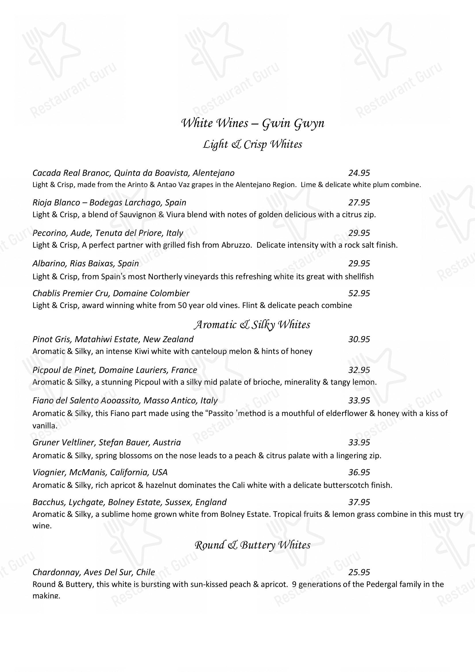 Menu at The Celtic Arms restaurant, Mold
