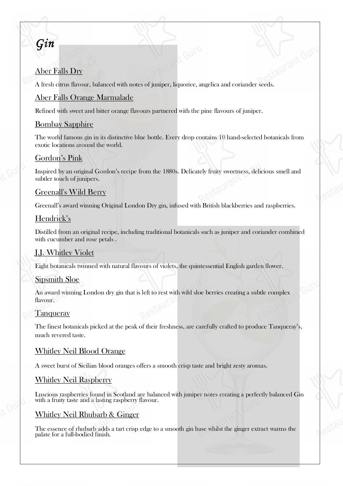 Menu at The Celtic Arms restaurant, Mold