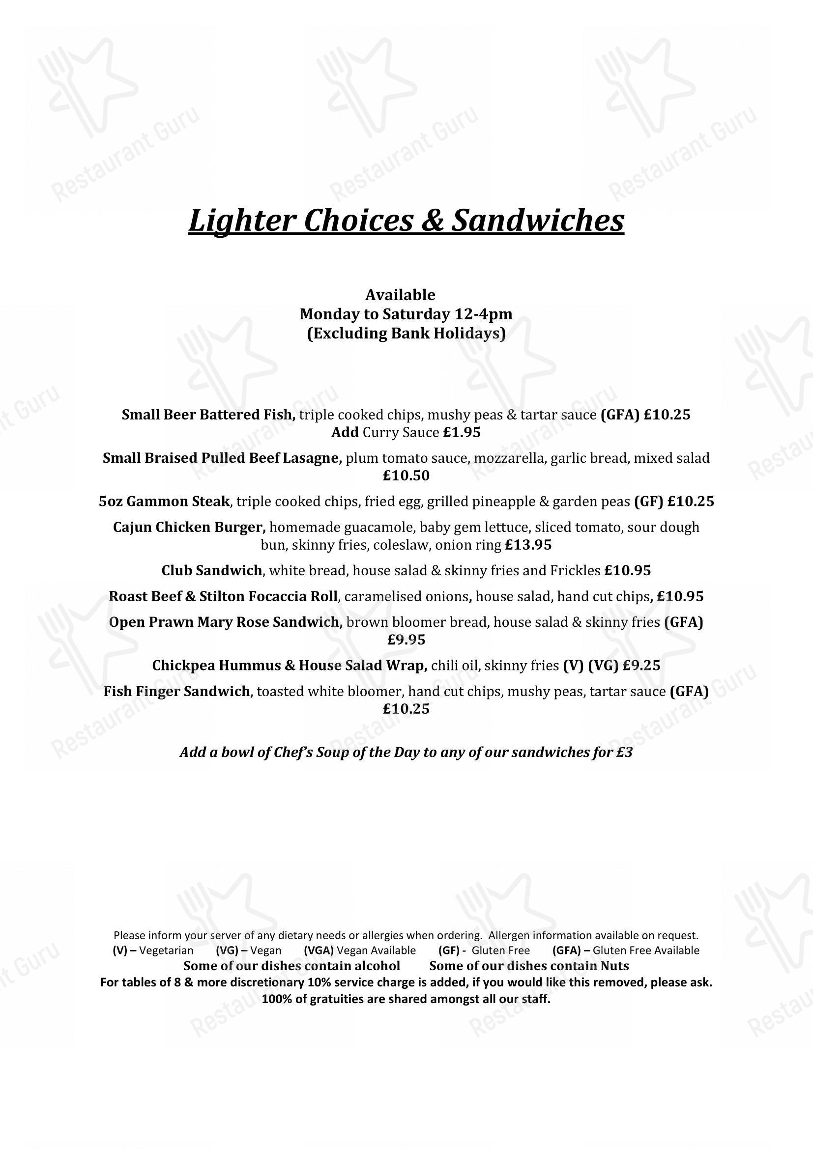 Menu at The Celtic Arms restaurant, Mold