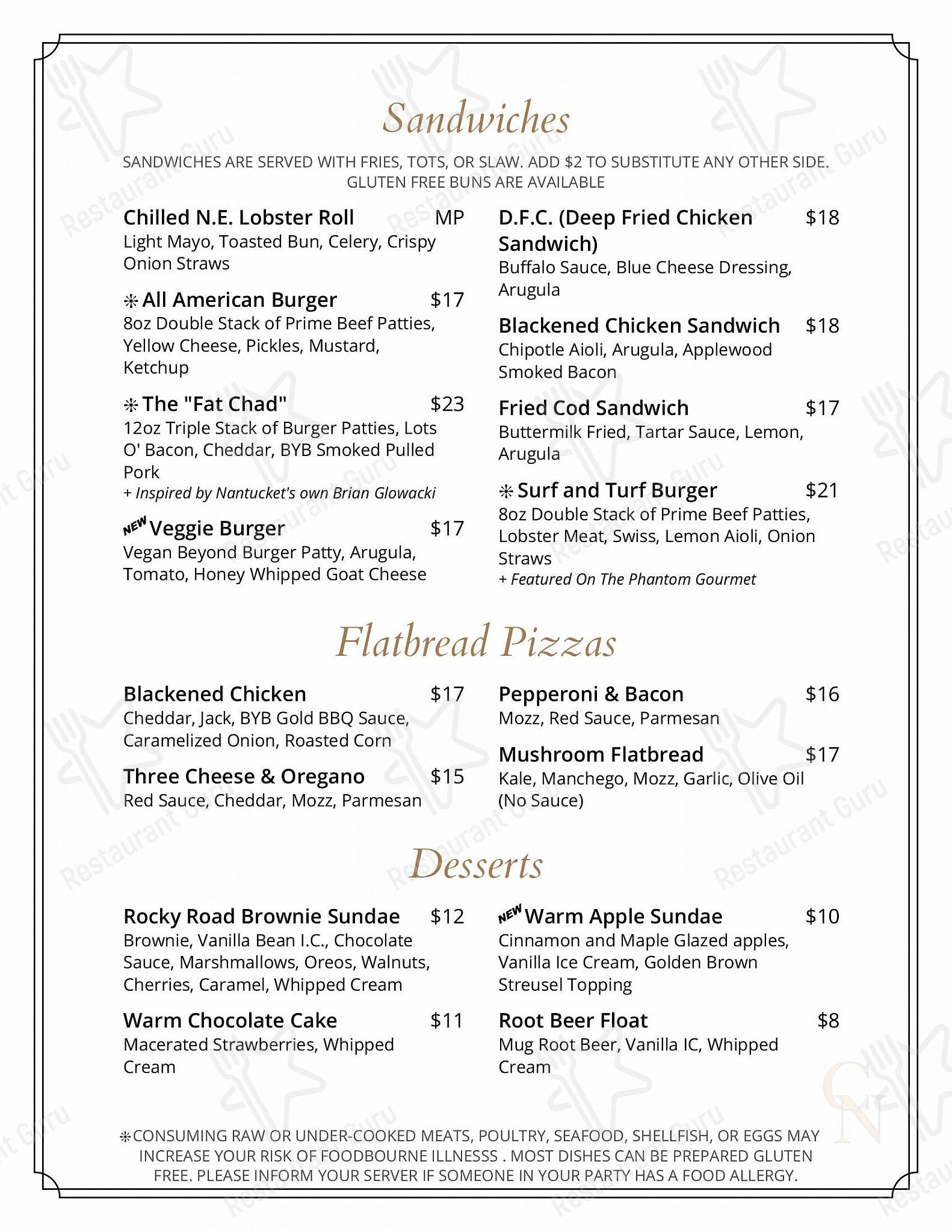 Menu at The Charlie Noble pub & bar, Nantucket