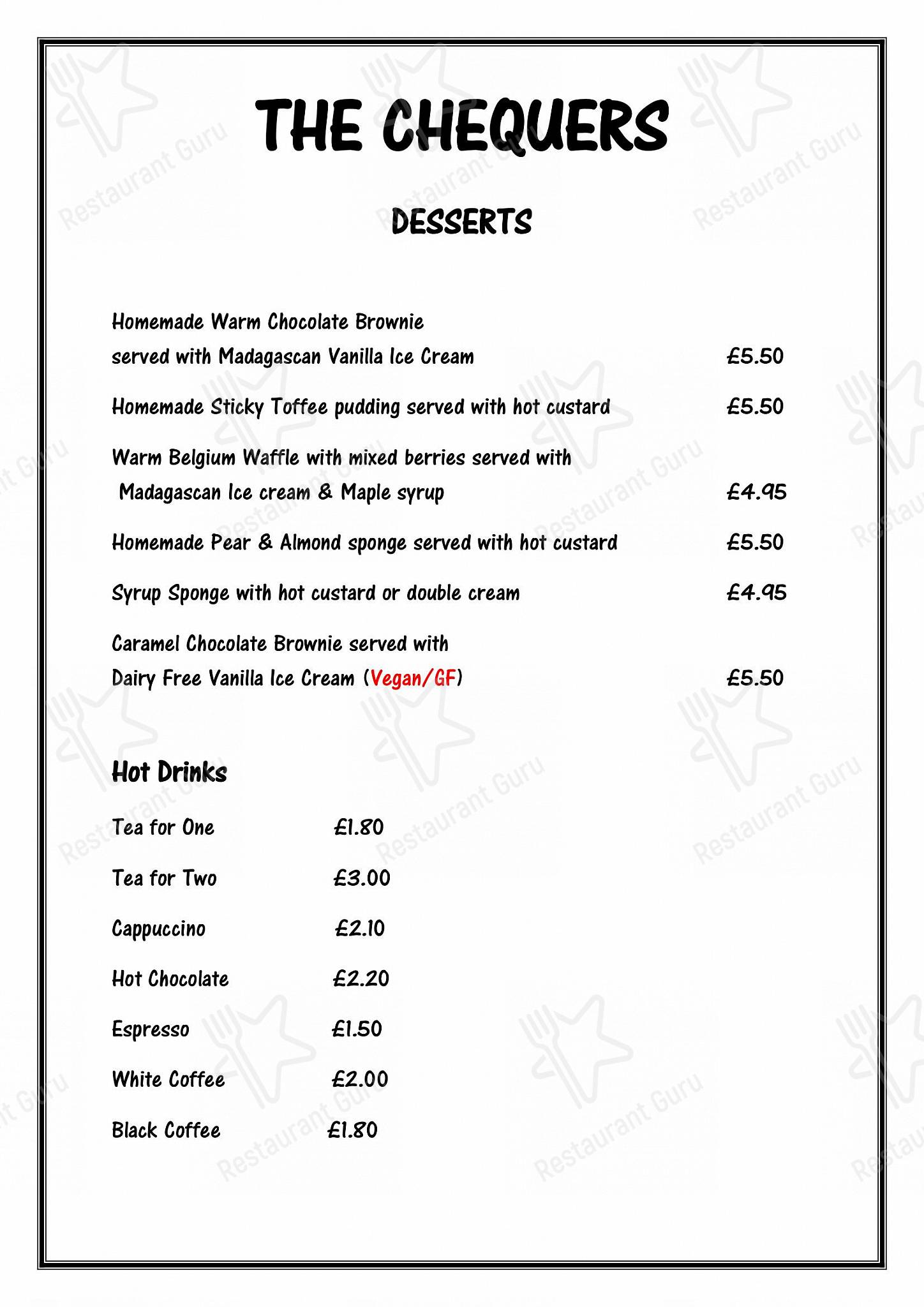 Menu at The Chequers pub & bar, Swanley, Cray Rd