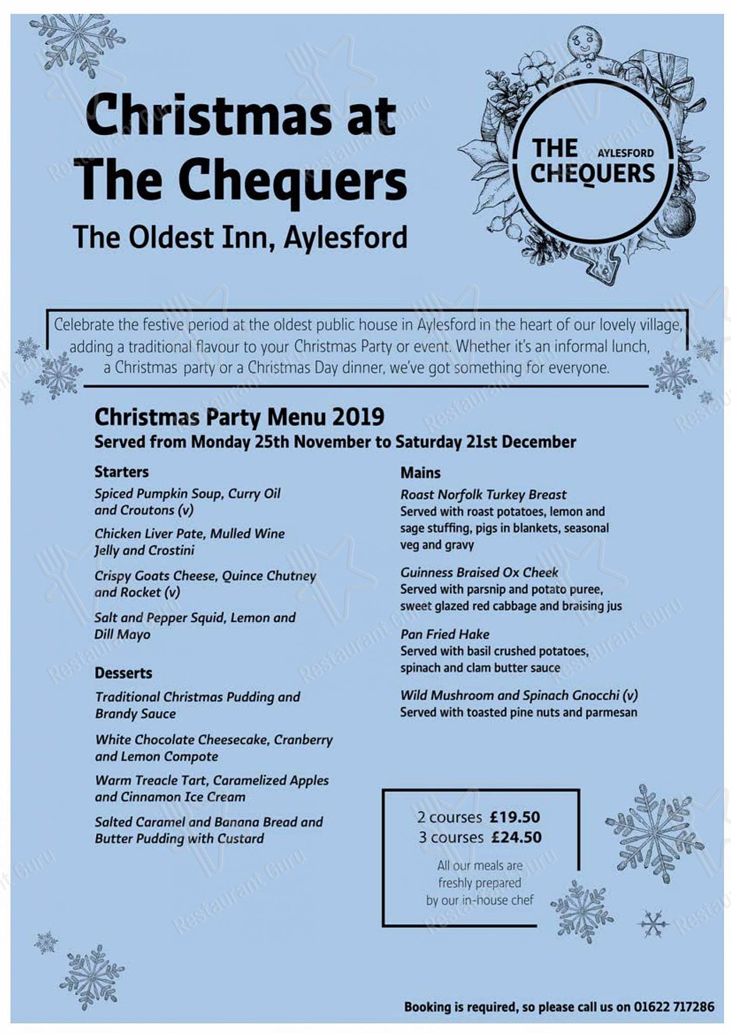 Menu at The Chequers Inn, Aylesford pub & bar, Aylesford