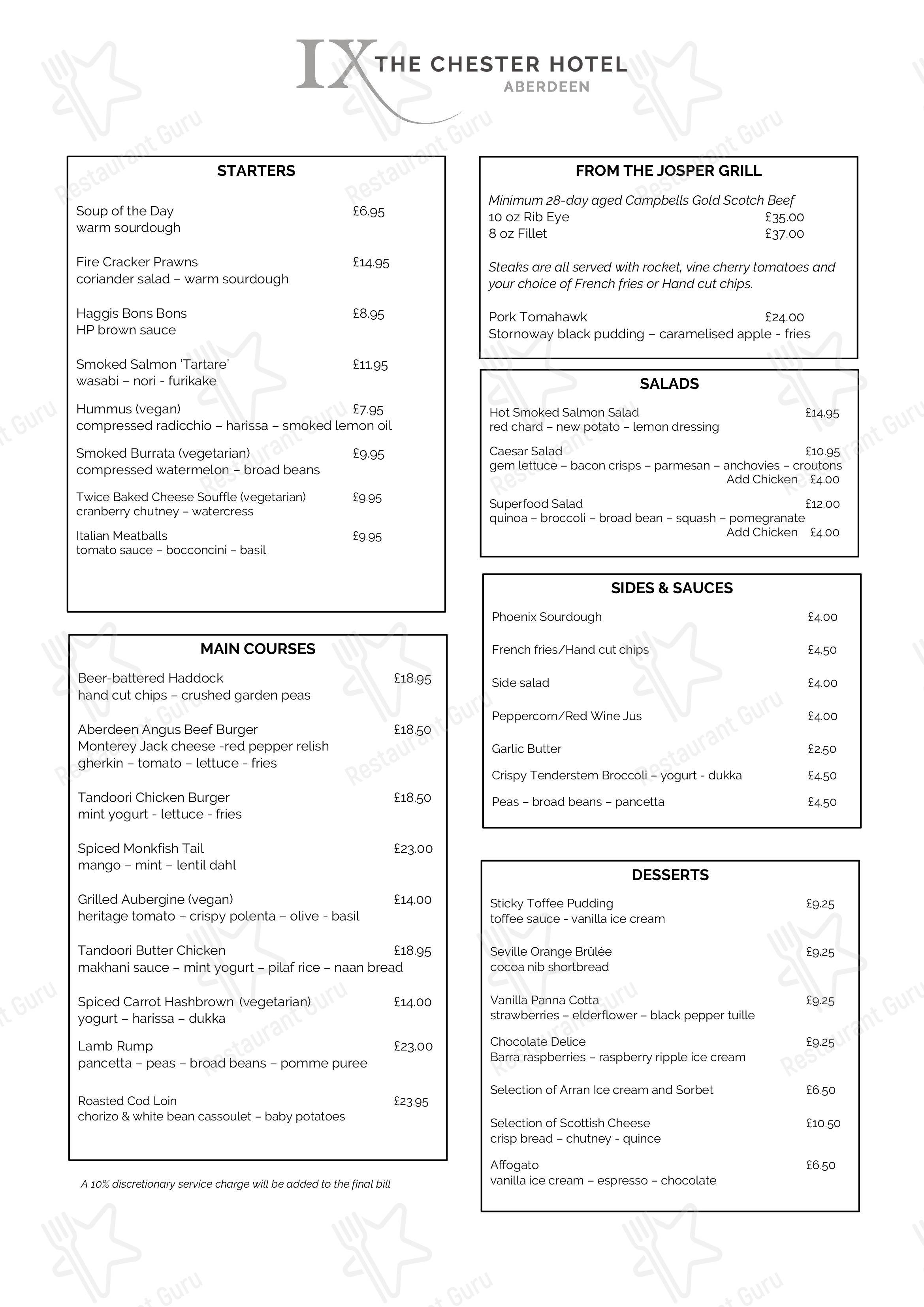 Menu at IX The Chester Hotel Restaurant, Aberdeen