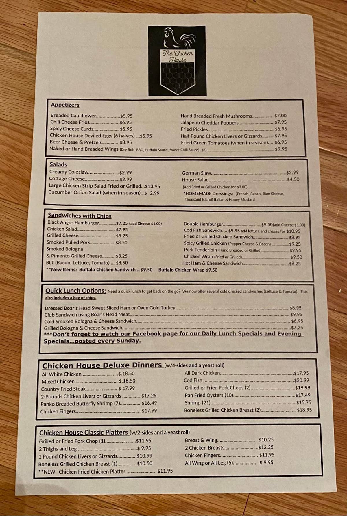 Menu at The Chicken House restaurant, Sellersburg, IN-111