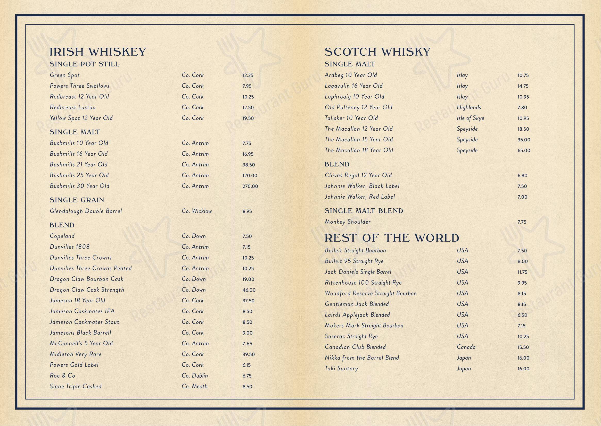 Menu at The Cloth Ear pub & bar, Belfast